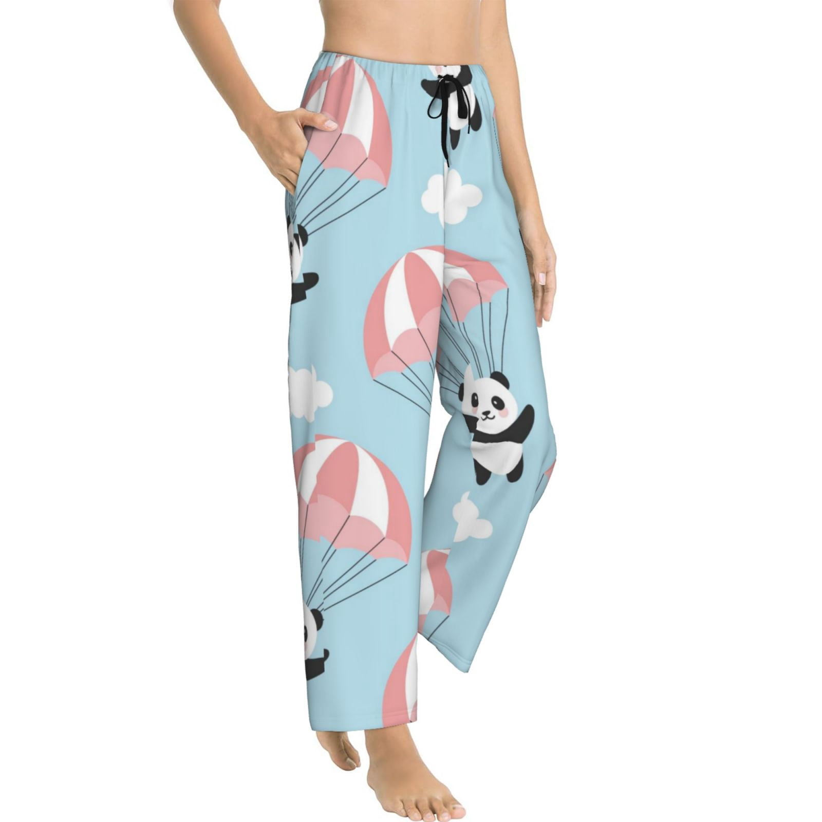 Goofa Cute Panda Flying in the Sky Printed Soft Pajama Pants for Women ...