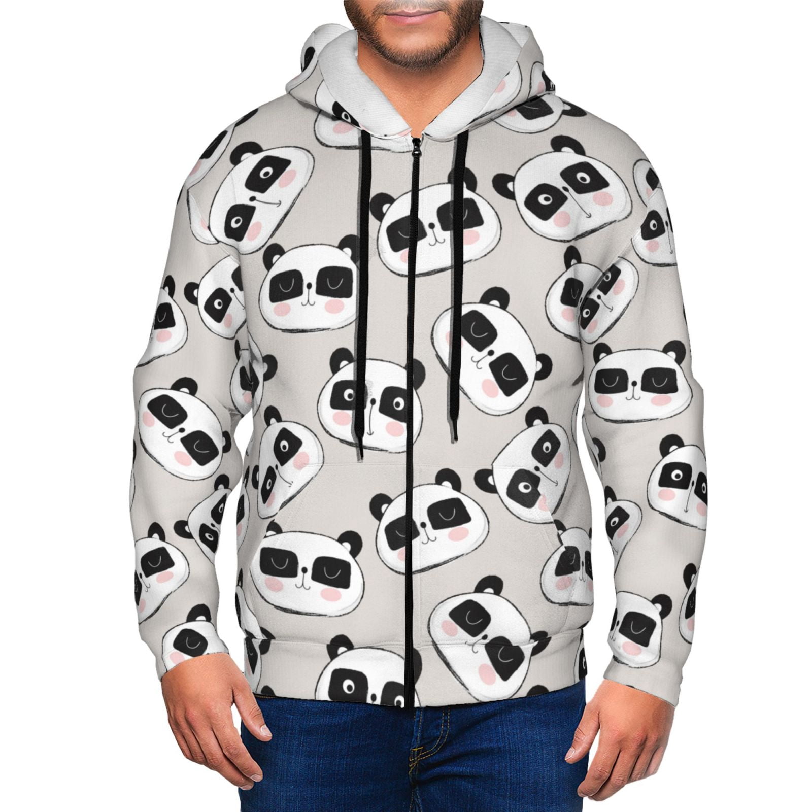 Goofa Cute Panda Pattern Mens Full-zip Hoodie, Zip-up Pullover Hooded ...