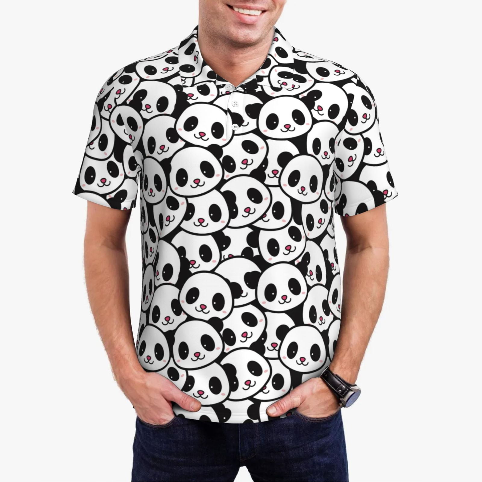 Goofa Cute Panda Print Mens Polo Shirts Quick Dry Short Sleeve Golf T ...