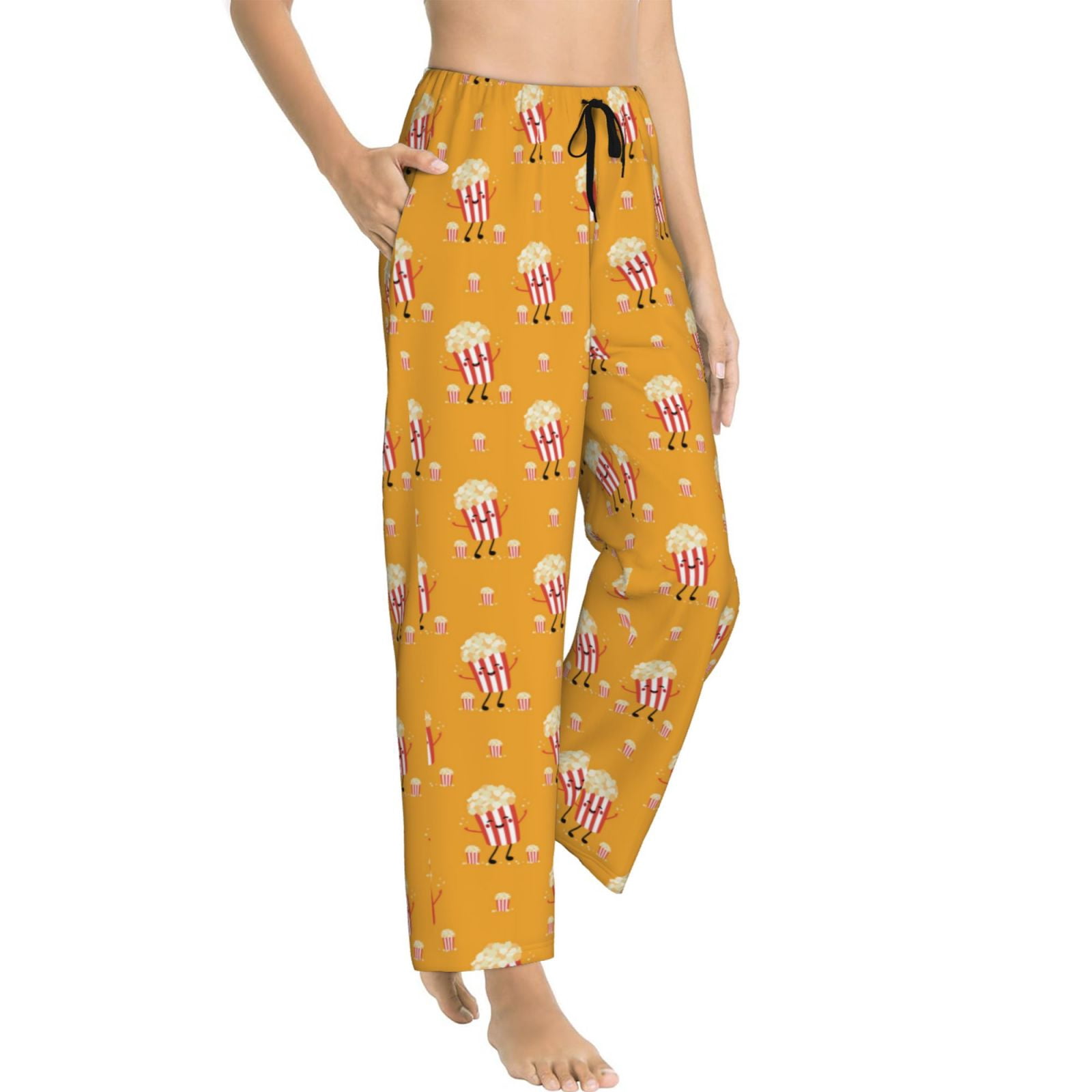 Goofa Cute Popcorn Printed Soft Pajama Pants for Women, Wide Leg Comfy ...