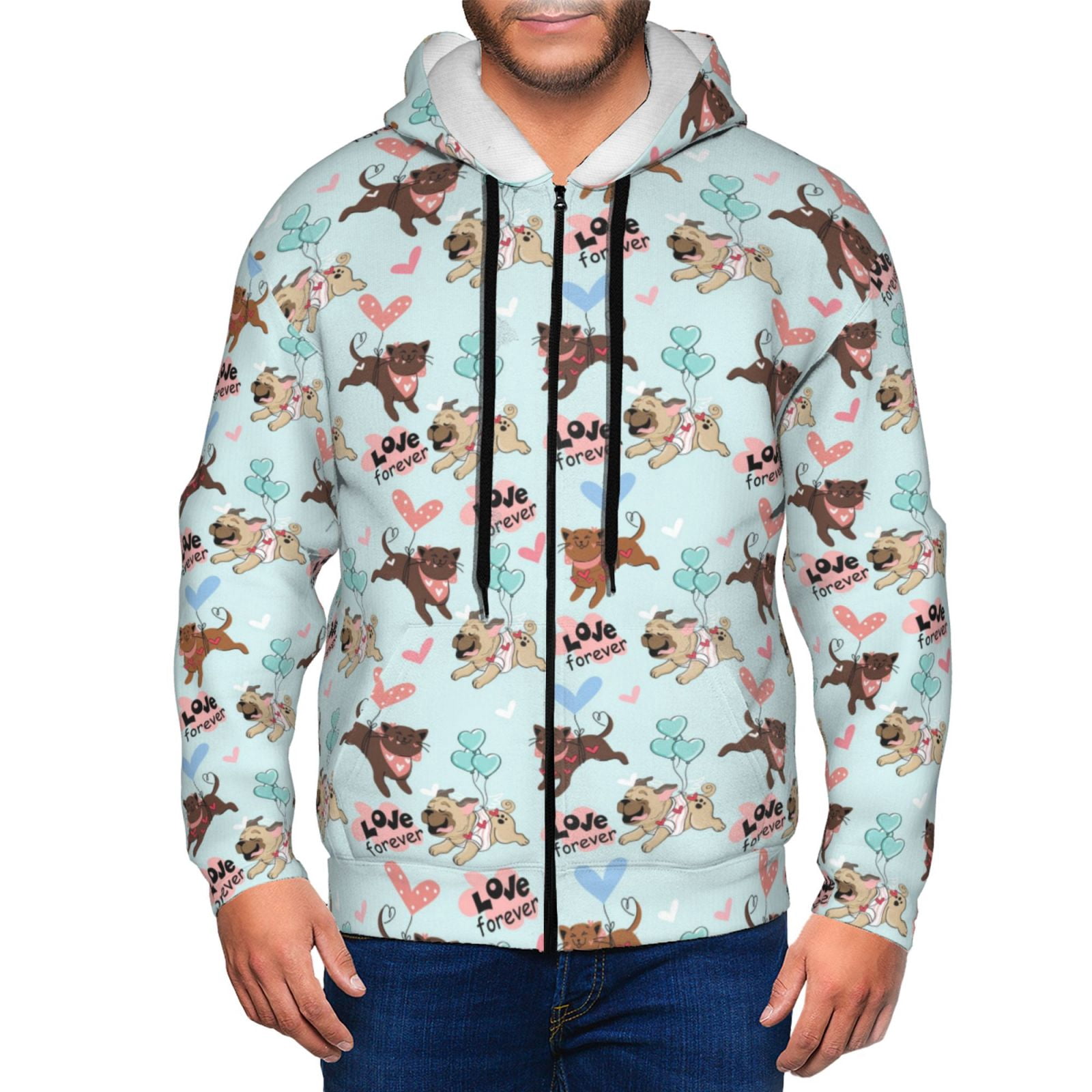 Goofa Cute Pug Dogs Pattern Mens Full-zip Hoodie, Zip-up Pullover ...
