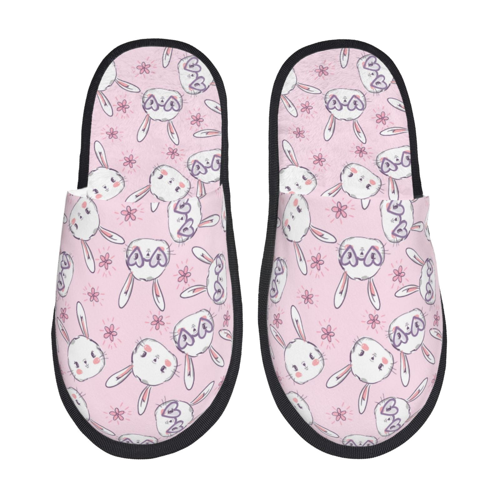 Goofa Cute Rabbit Flower Pattern Plush Furry Slippers for Men & Women ...