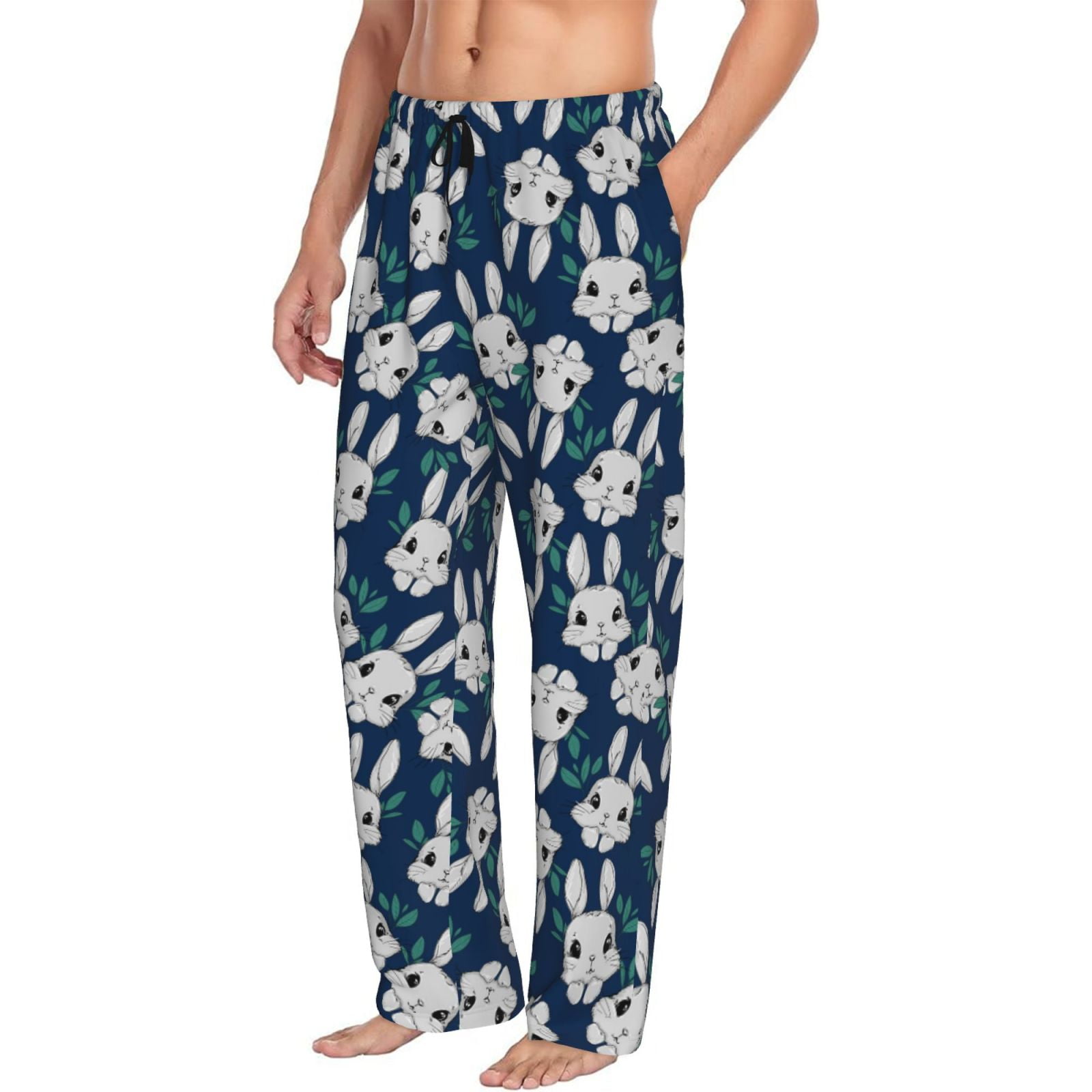 Goofa Cute Rabbit Printed Soft Pajama Pants for Men, Wide Leg Comfy ...