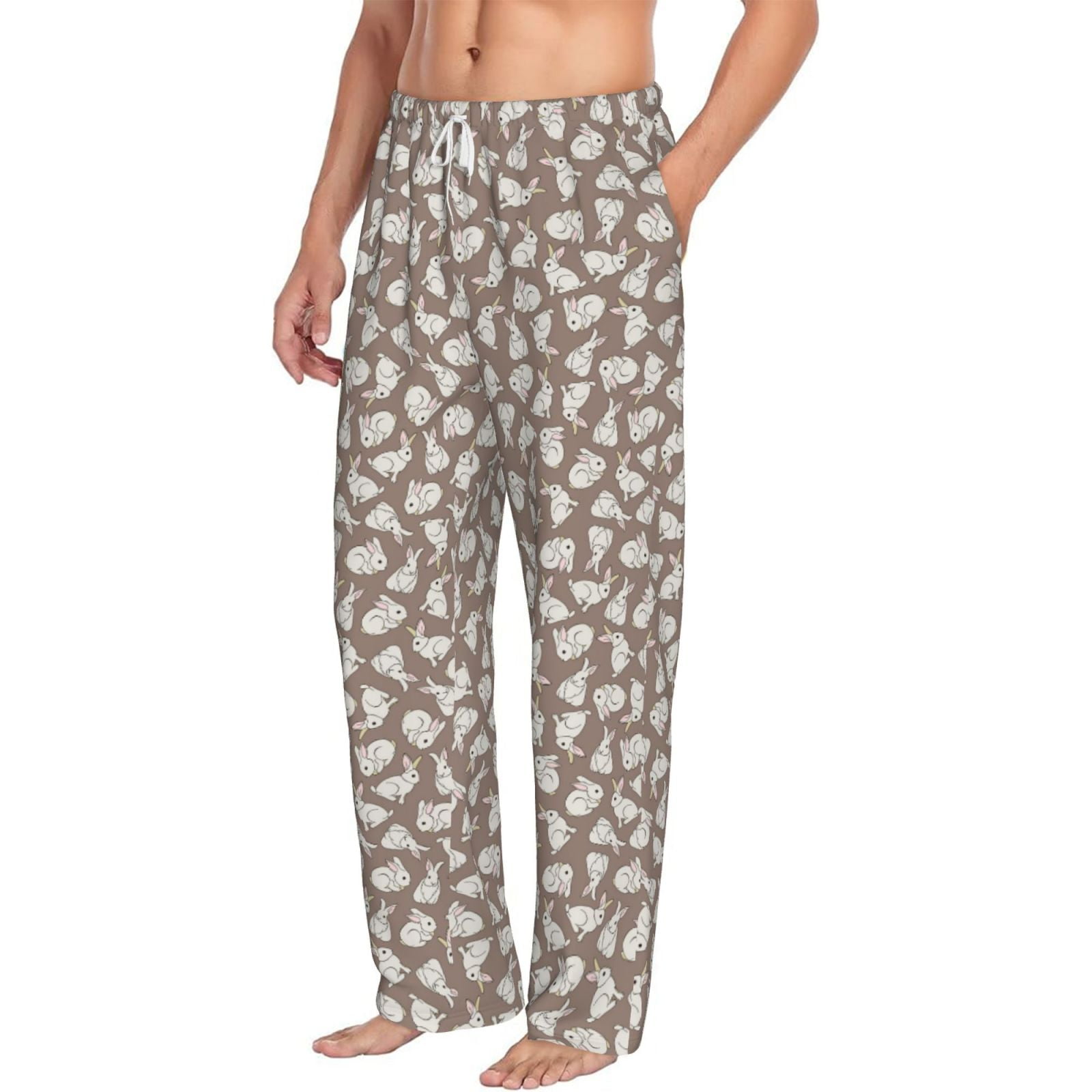 Goofa Cute Rabbit Printed Soft Pajama Pants for Men, Wide Leg Comfy ...