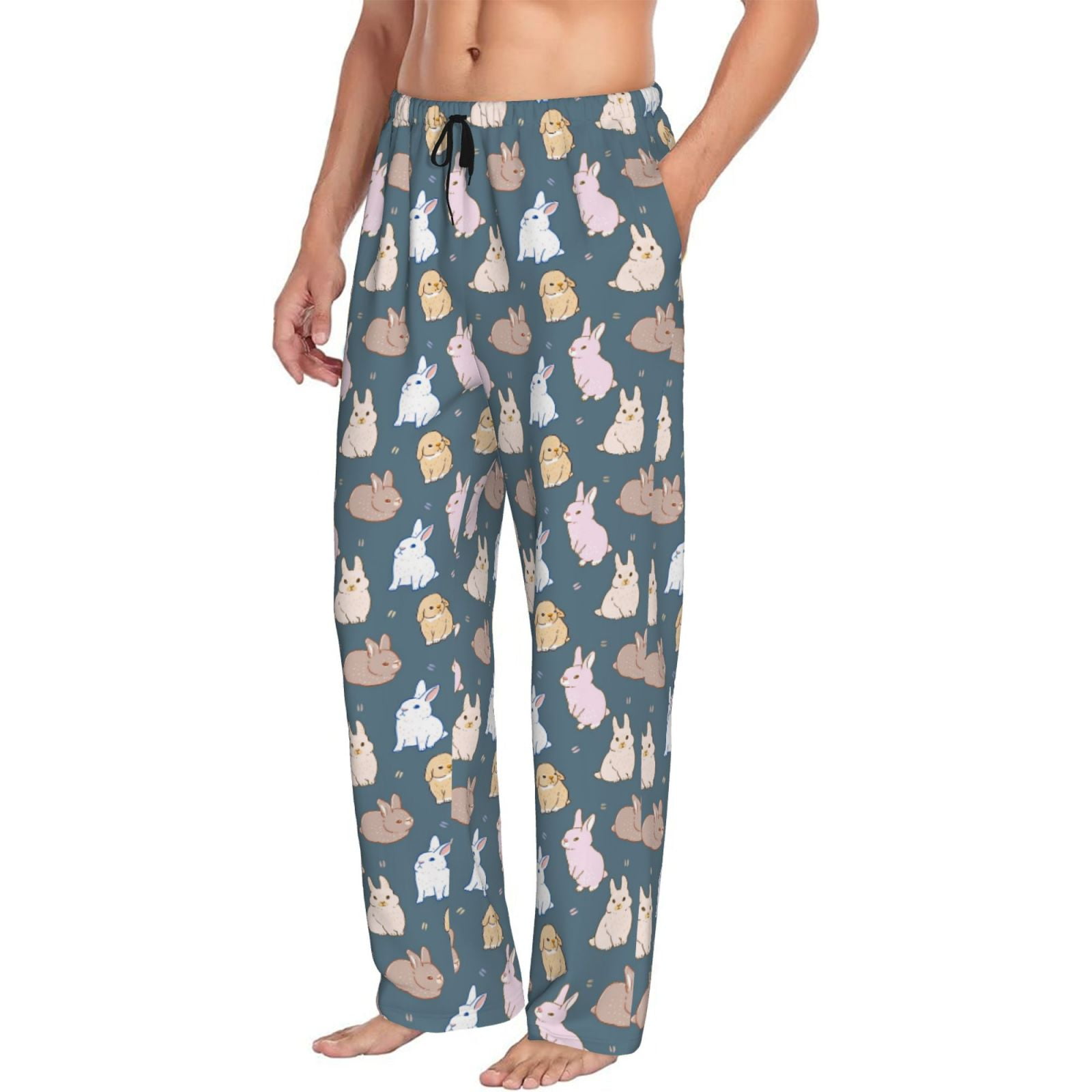 Goofa Cute Rabbit Printed Soft Pajama Pants for Men, Wide Leg Comfy ...
