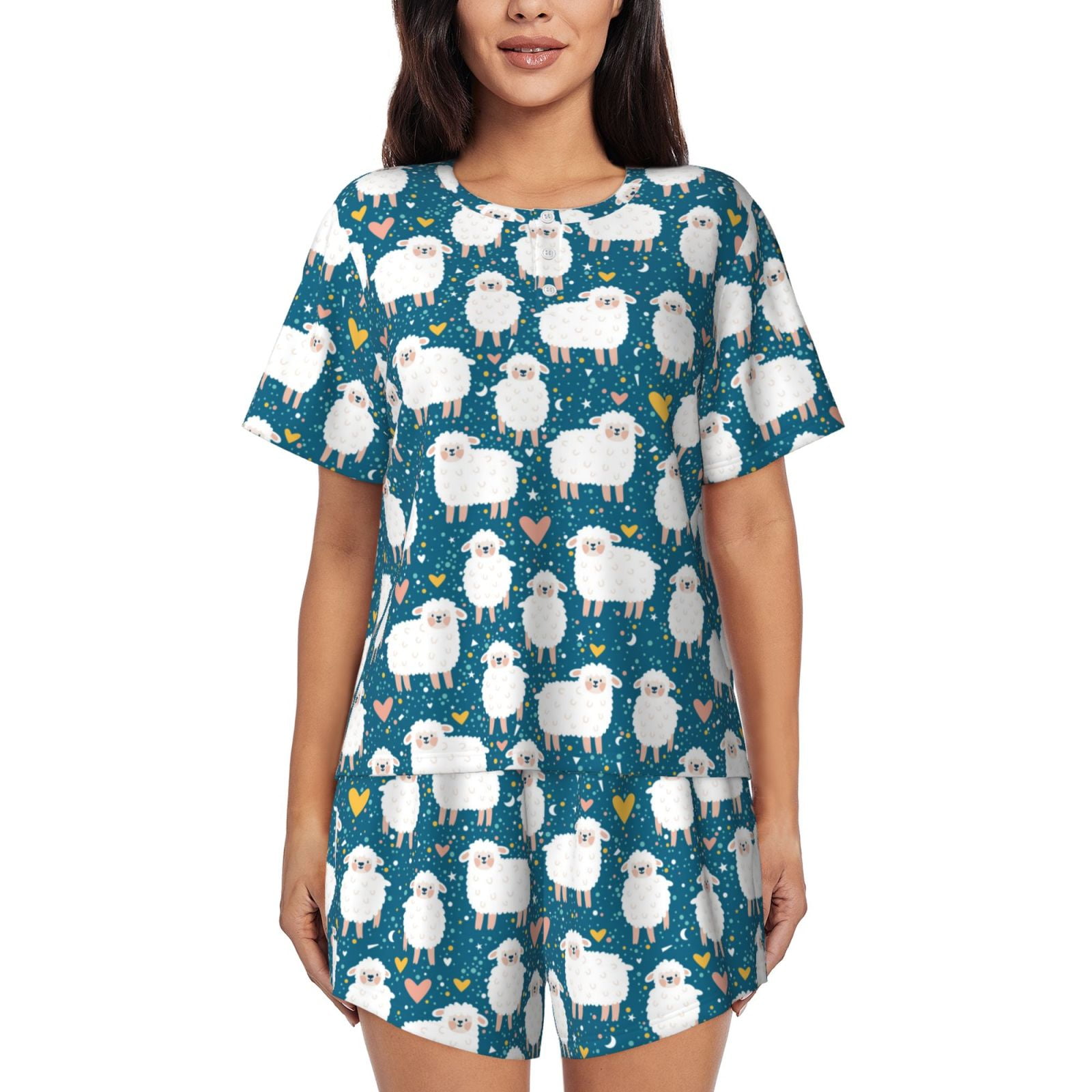 Goofa Cute Sheep And Hearts for Womens Cotton 2 Piece Pajamas Set ...
