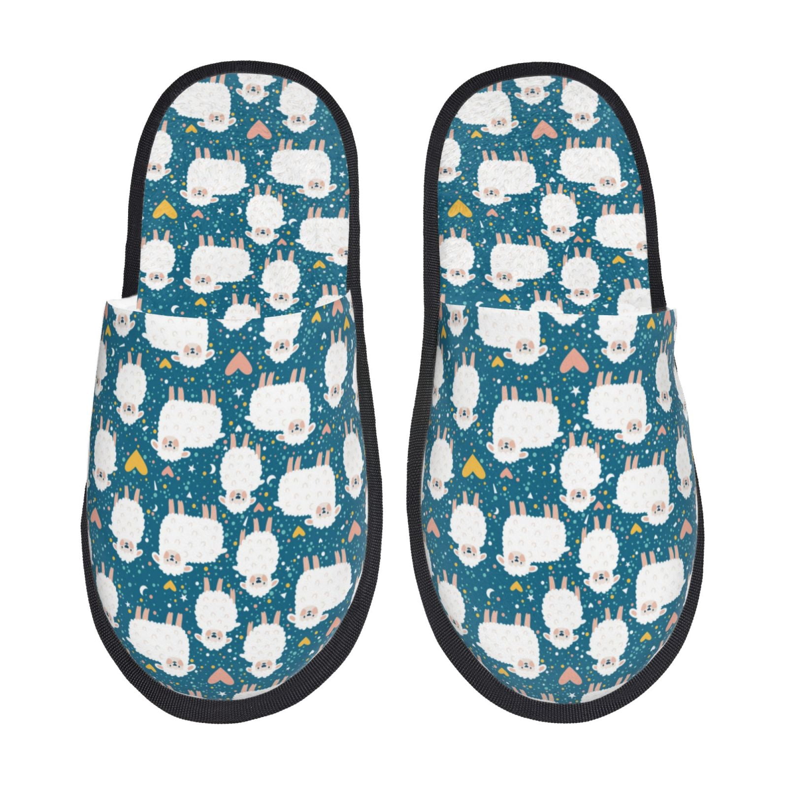 Goofa Cute Sheep And Hearts Pattern Plush Furry Slippers for Men ...