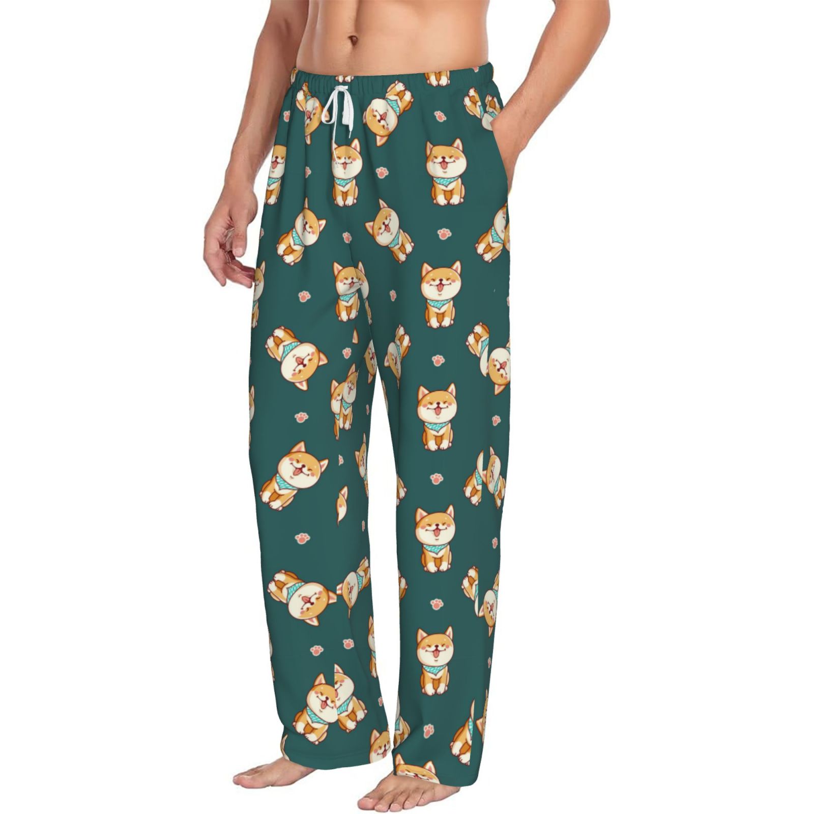 Goofa Cute Shiba Printed Soft Pajama Pants for Men, Wide Leg Comfy ...