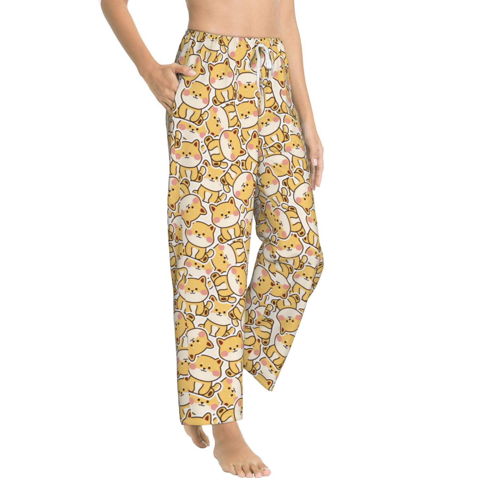 Goofa Cute Shiba Printed Soft Pajama Pants for Women, Wide Leg Comfy ...
