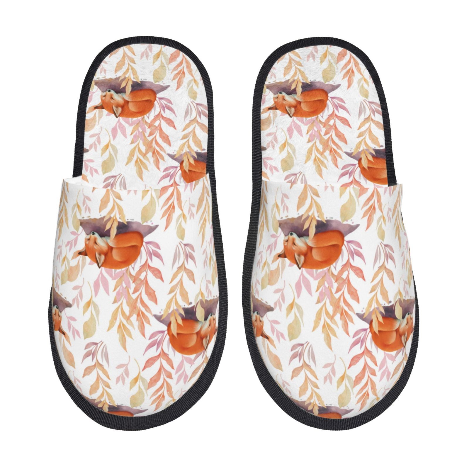 Goofa Cute Sleepy Fox Pattern Plush Furry Slippers for Men & Women ...