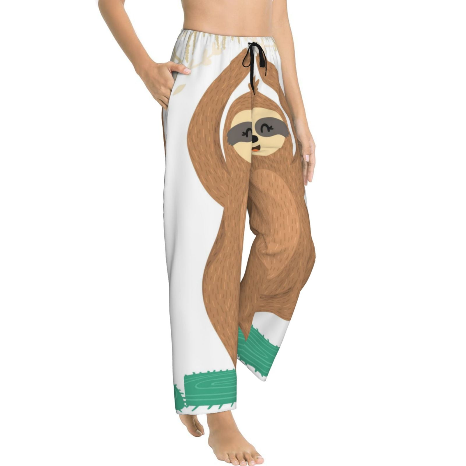 Goofa Cute Sloth In Yoga Pose Tree Printed Soft Pajama Pants for Women ...