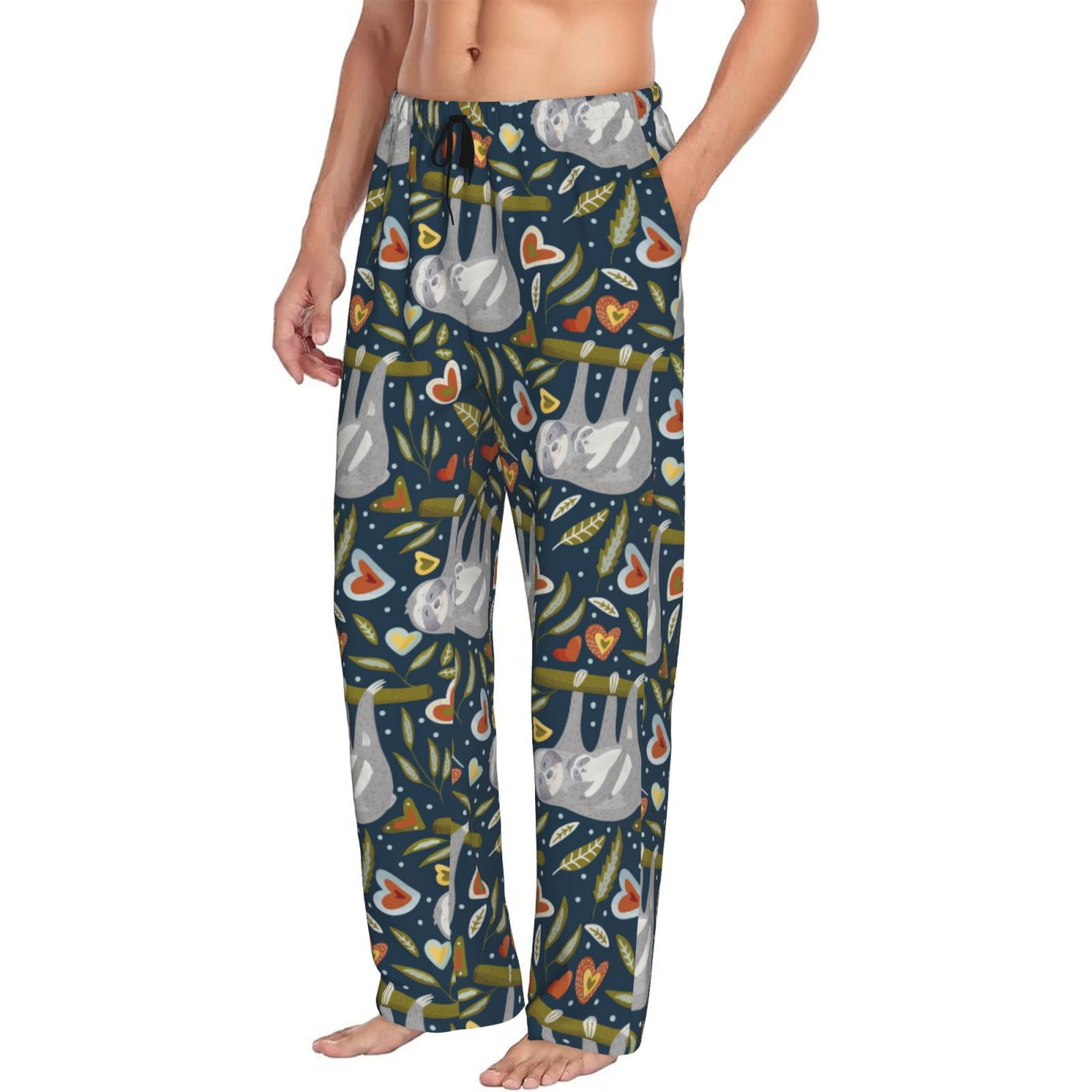 Goofa Cute Sloth Printed Soft Pajama Pants for Men, Wide Leg Comfy ...