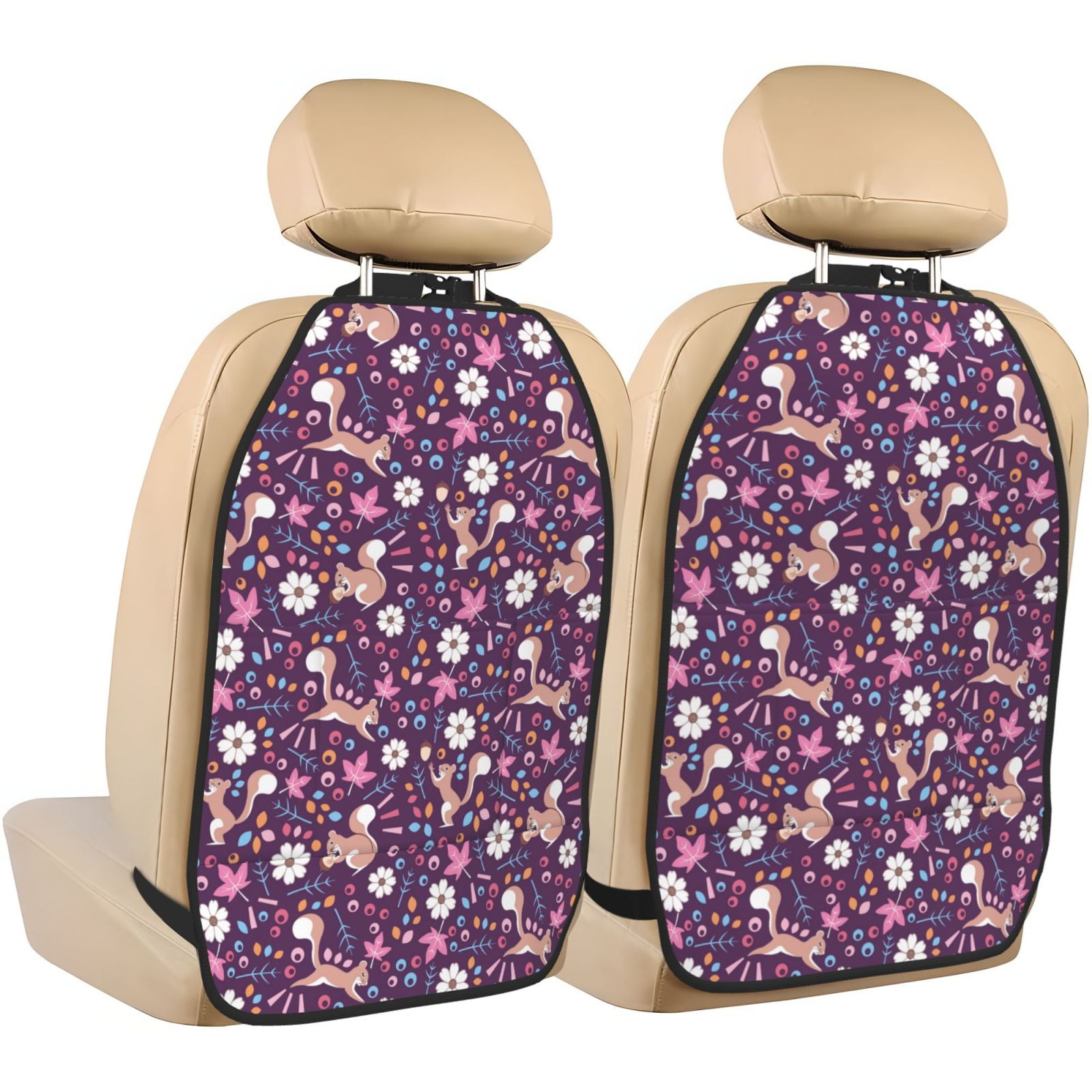 Goofa Cute Squirrel Floral Pattern Car Back Seat Protector for Kids (2 Pack) ,Anti-kick Storage ...