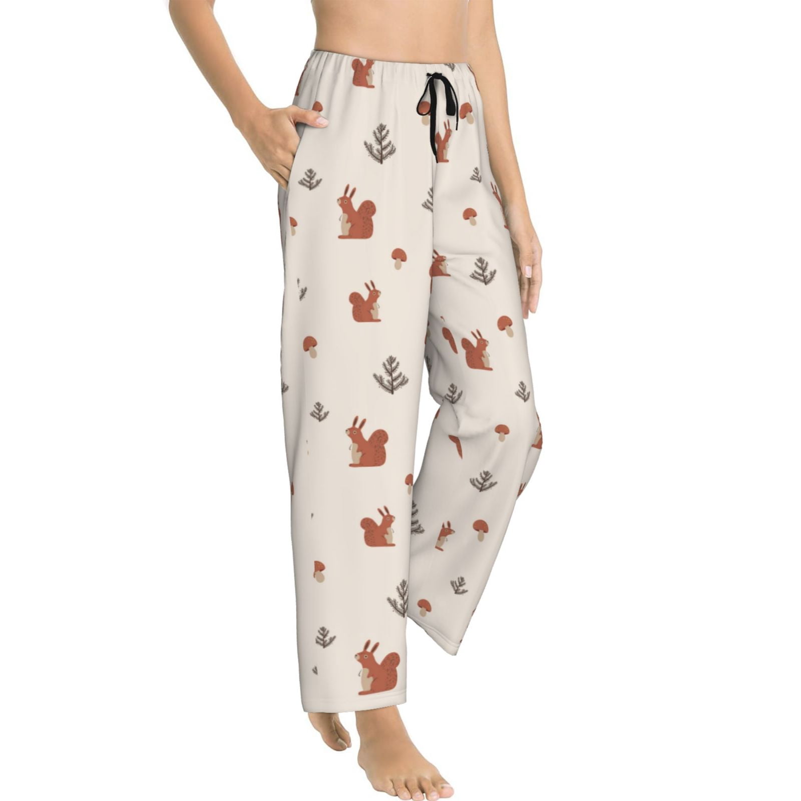 Goofa Cute Squirrel Printed Soft Pajama Pants for Women, Wide Leg Comfy ...