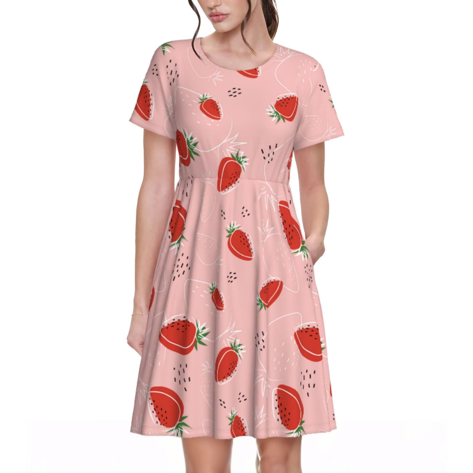 Goofa Cute Strawberry C Pattern Women Summer Short Sleeve Midi Dress ...