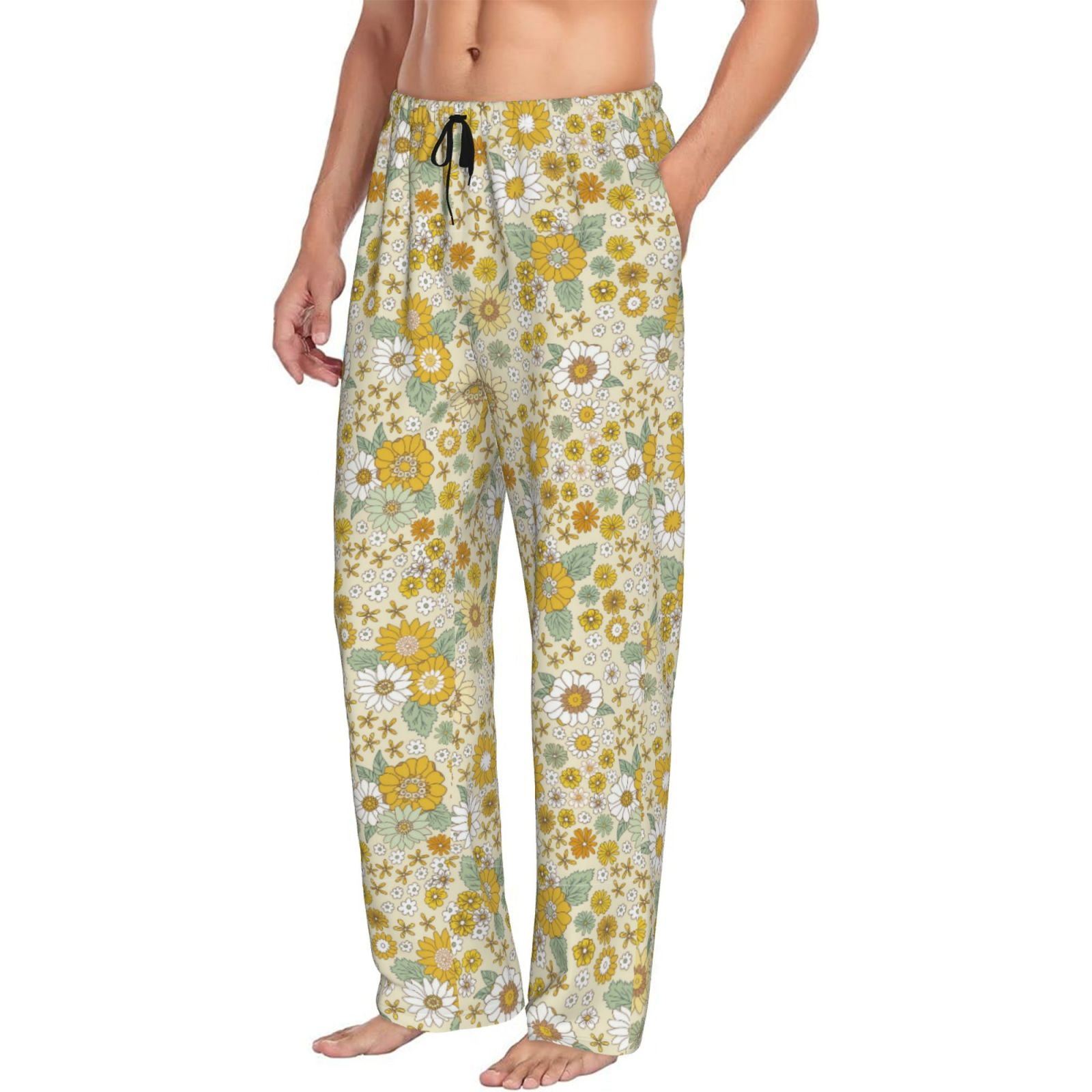 Goofa Cute Sunflower Printed Soft Pajama Pants for Men, Wide Leg Comfy ...