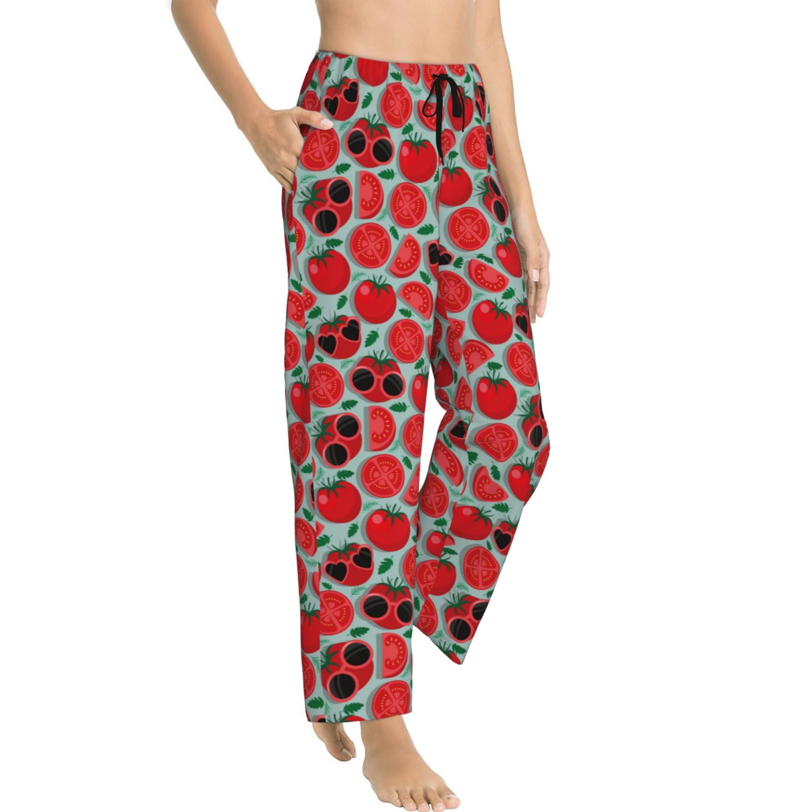 Goofa Cute Tomato Printed Soft Pajama Pants for Women, Wide Leg Comfy ...
