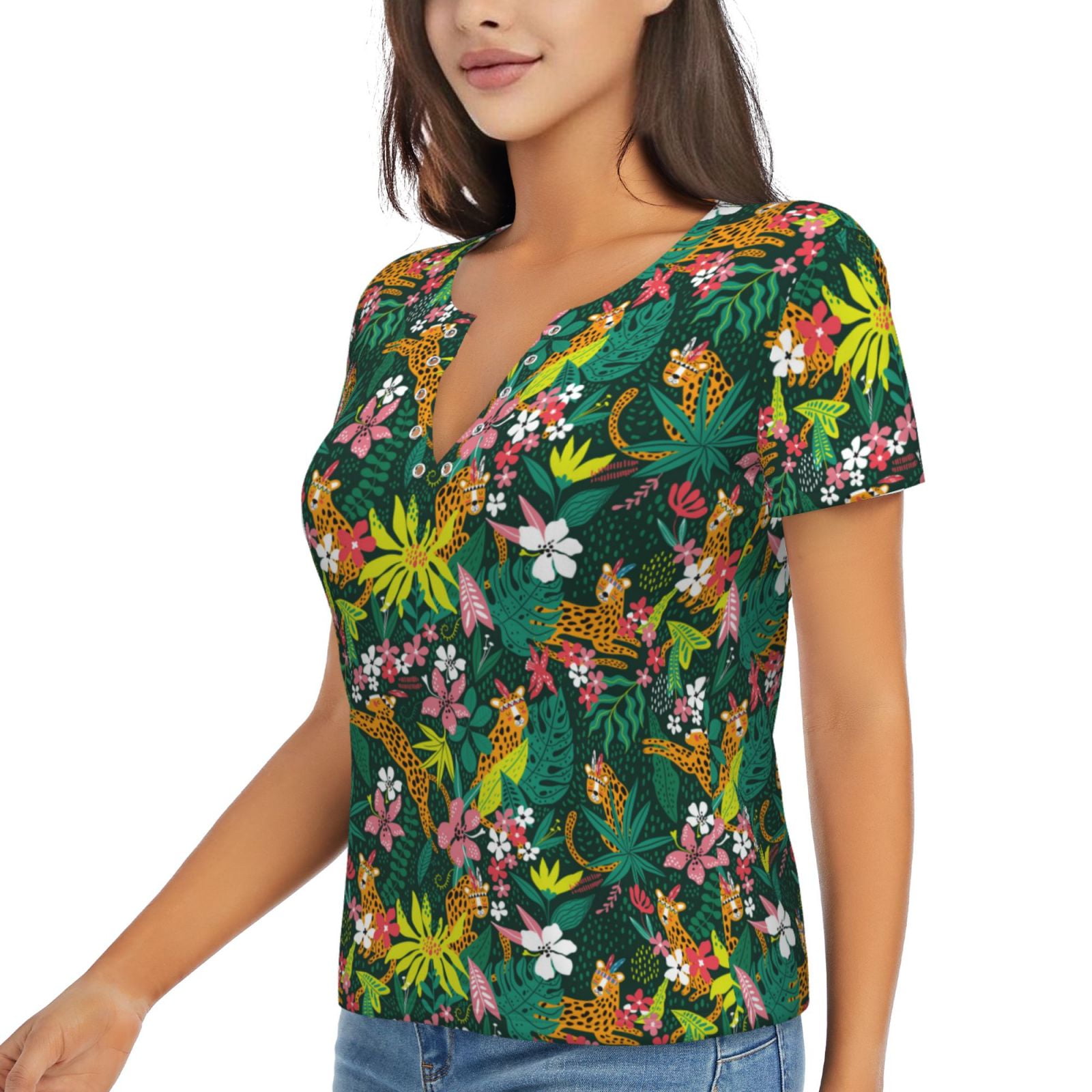 Goofa Cute Tribal Leopards Pattern Womens Deep V Neck Low Cut Tops ...