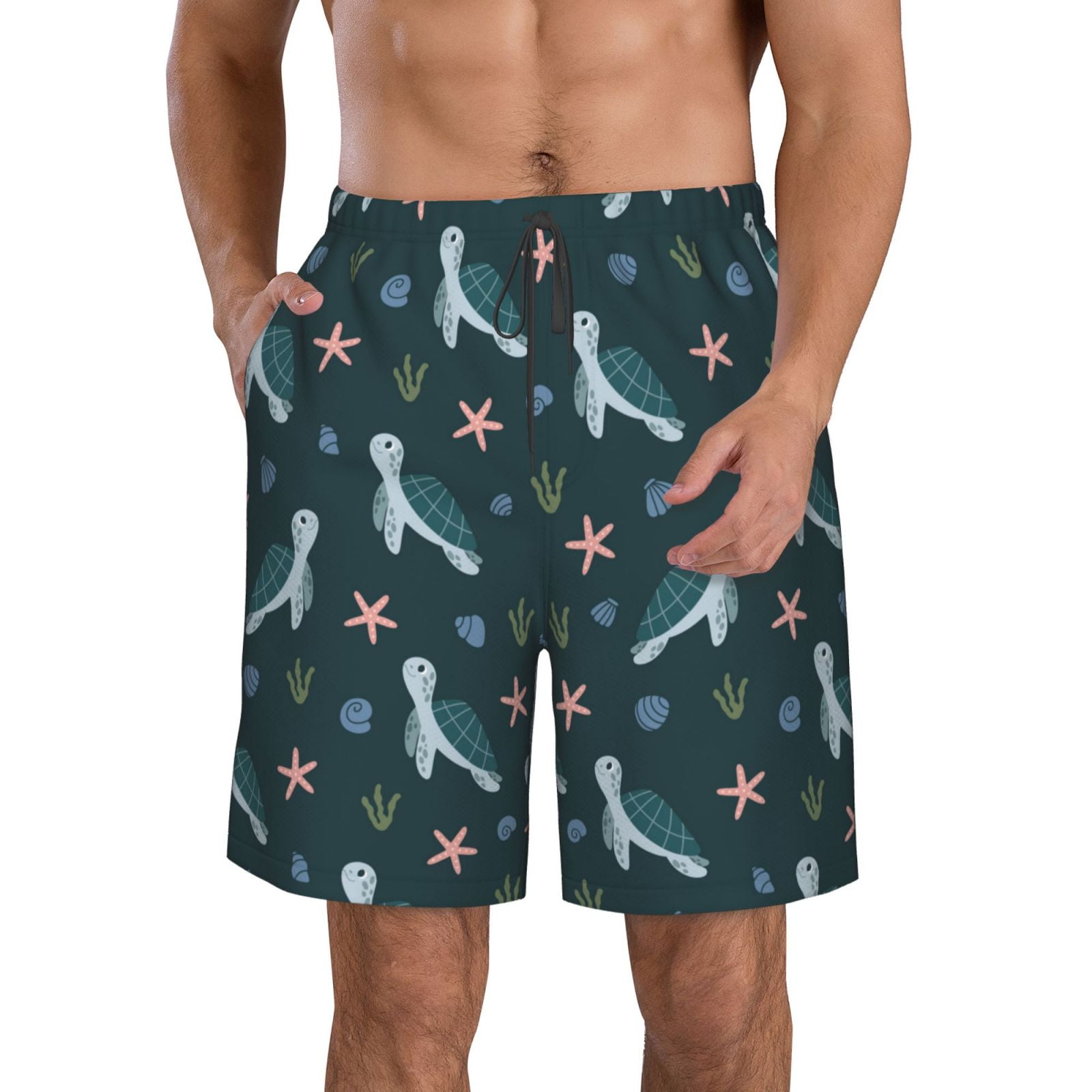 Goofa Cute Turtle Printed Mens Swim Trunks Summer Quick Dry Short Beach ...
