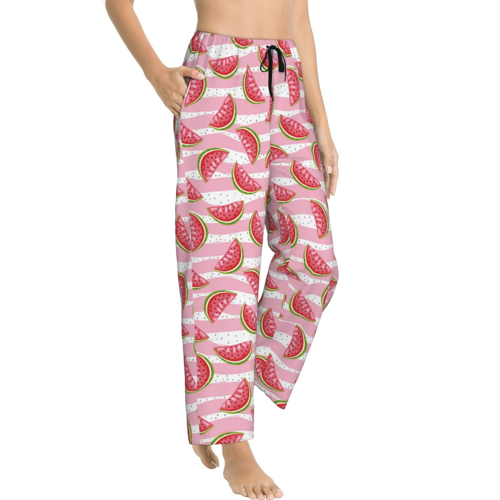 Goofa Cute Watermelon Printed Soft Pajama Pants for Women, Wide Leg ...