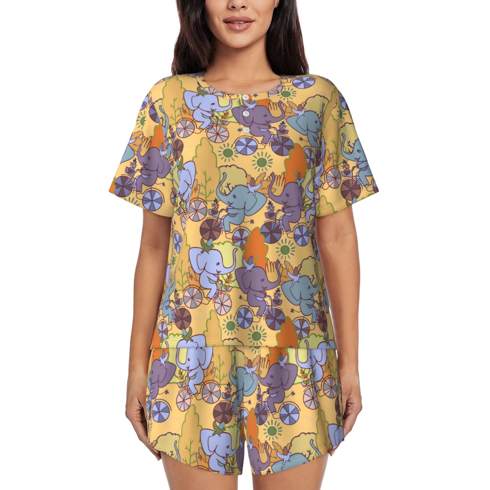 Goofa Cycling Elephant On Bicycle In Park for Womens Cotton 2 Piece ...