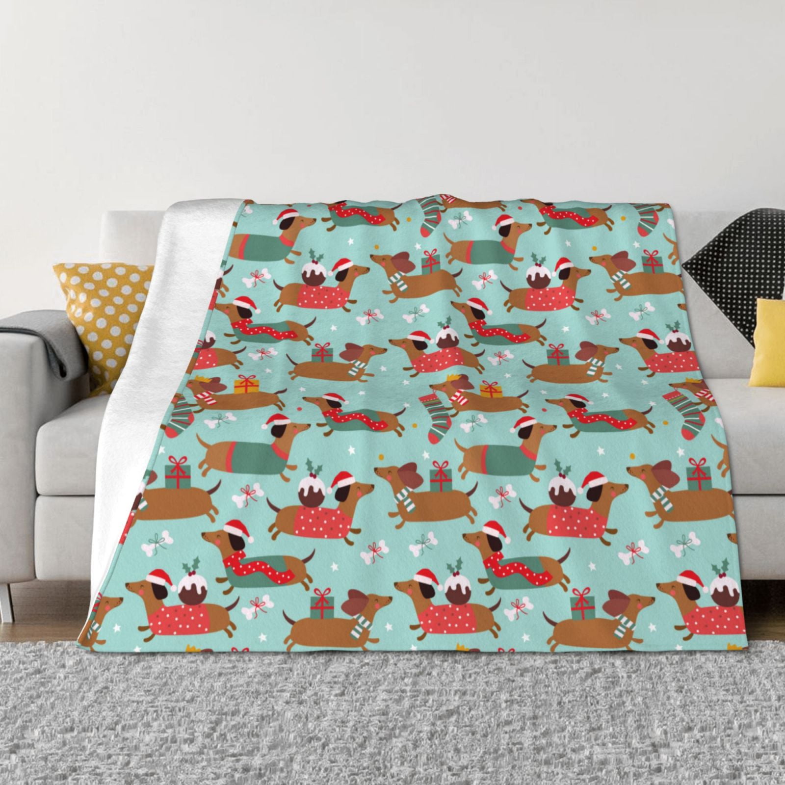 Goofa Dachshund Christmas Play Pattern Fleece Throw Blanket for Couch ...