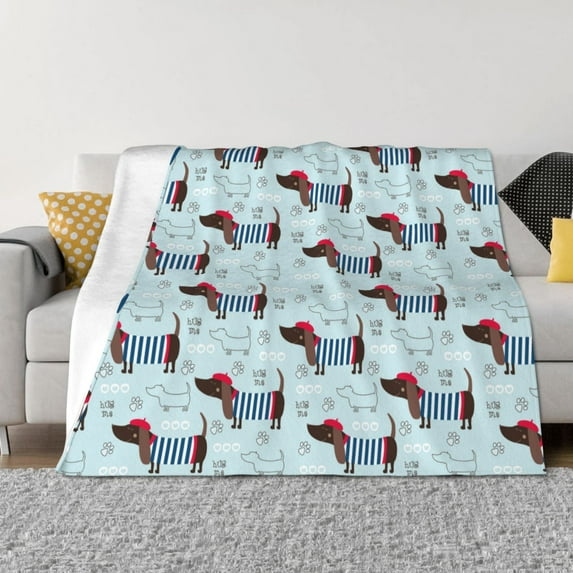 Goofa Dachshund Dog Puppy Pattern Fleece Throw Blanket for Couch, Soft ...