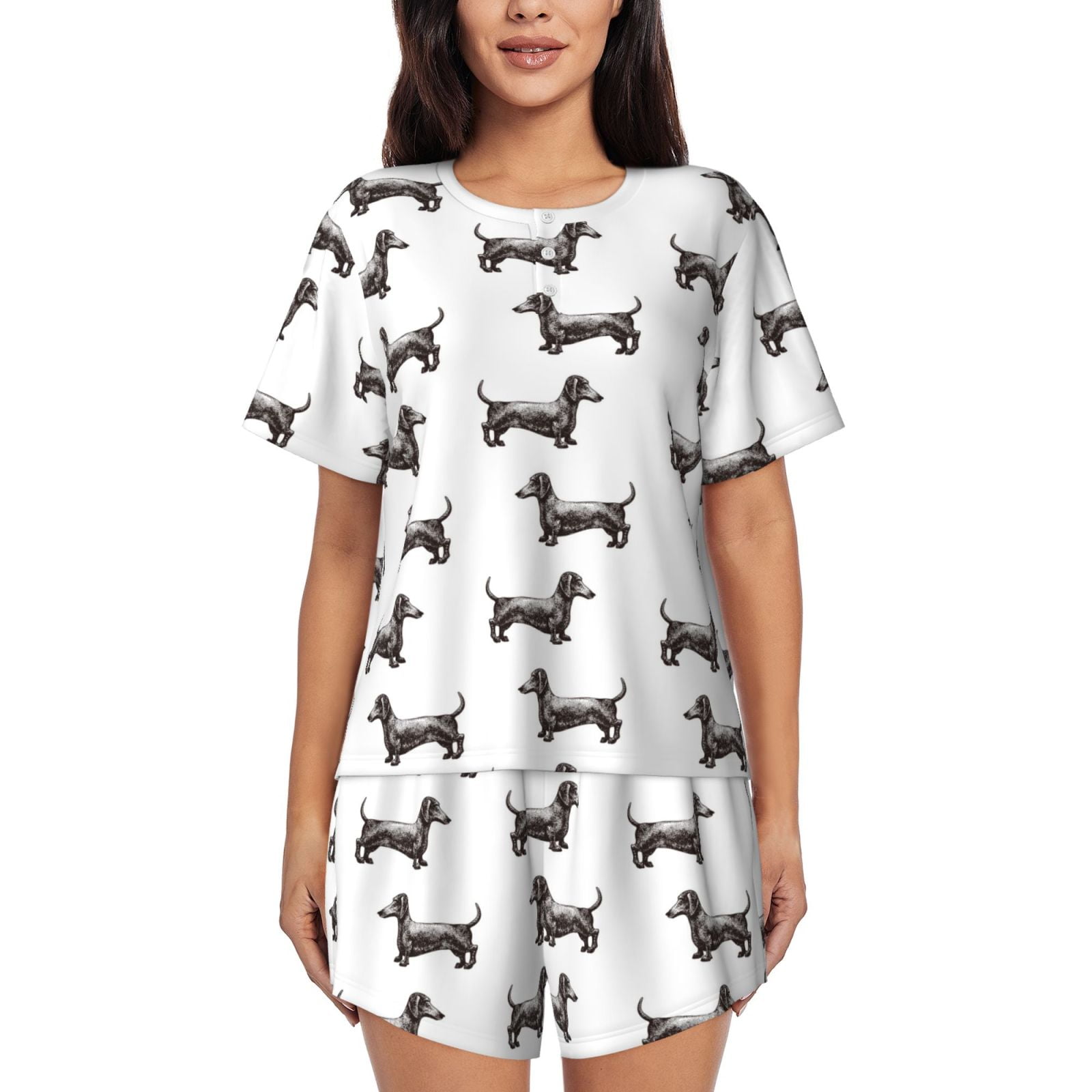 Goofa Dachshund Dog Puppy for Womens Cotton 2 Piece Pajamas Set Classic ...