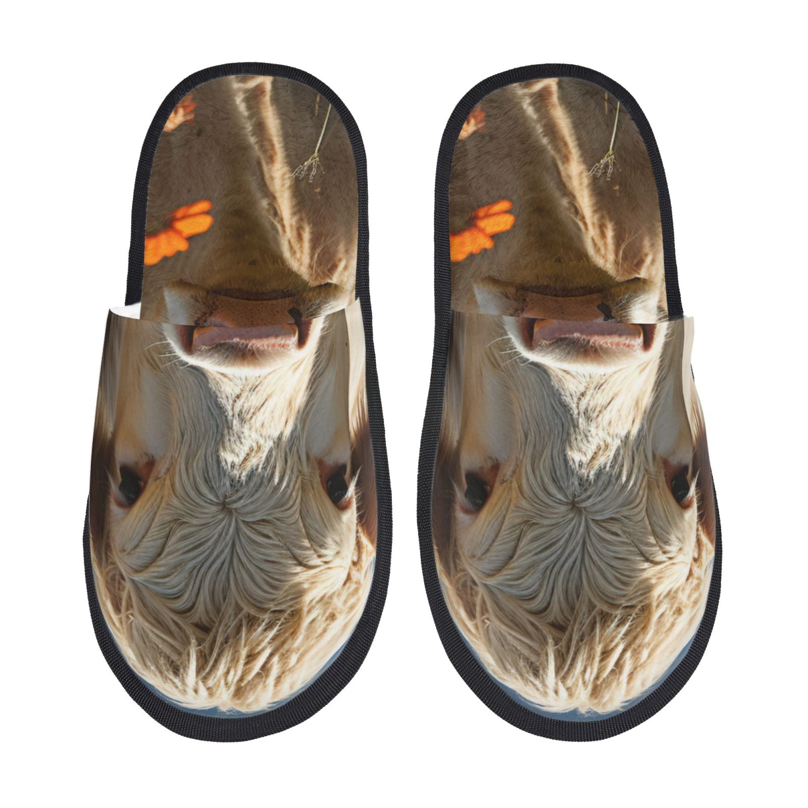 Goofa Daisy Meadow Cow Pattern Plush Furry Slippers for Men & Women ...