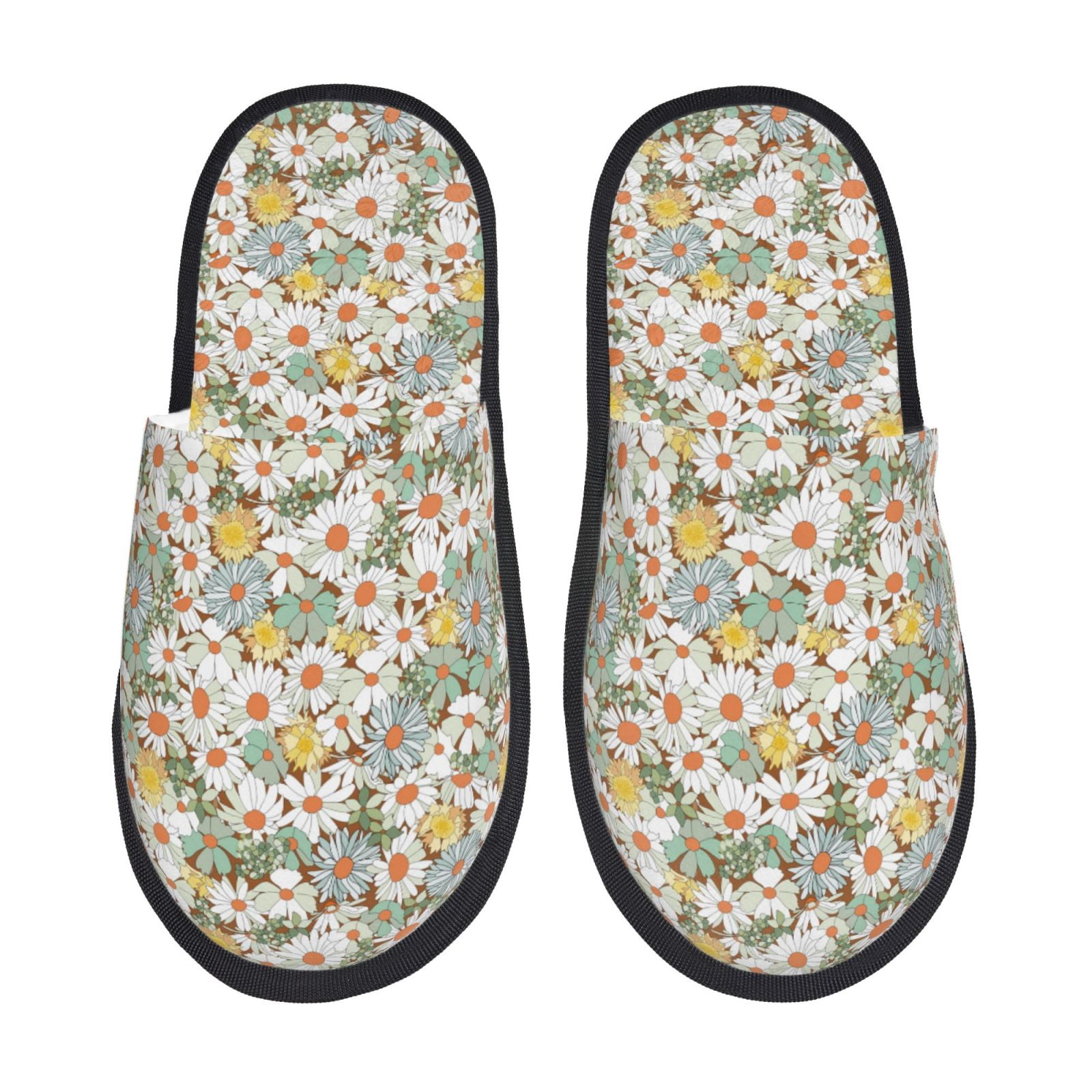 Goofa Daisy Pattern Plush Furry Slippers for Men & Women, Cozy Indoor ...