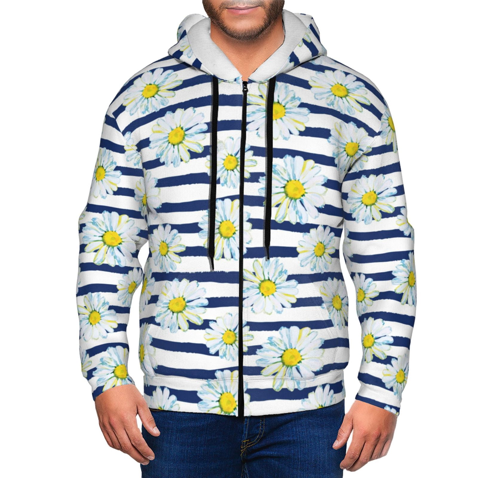 Goofa Daisy Striped Nautical Pattern Mens Full-zip Hoodie, Zip-up ...