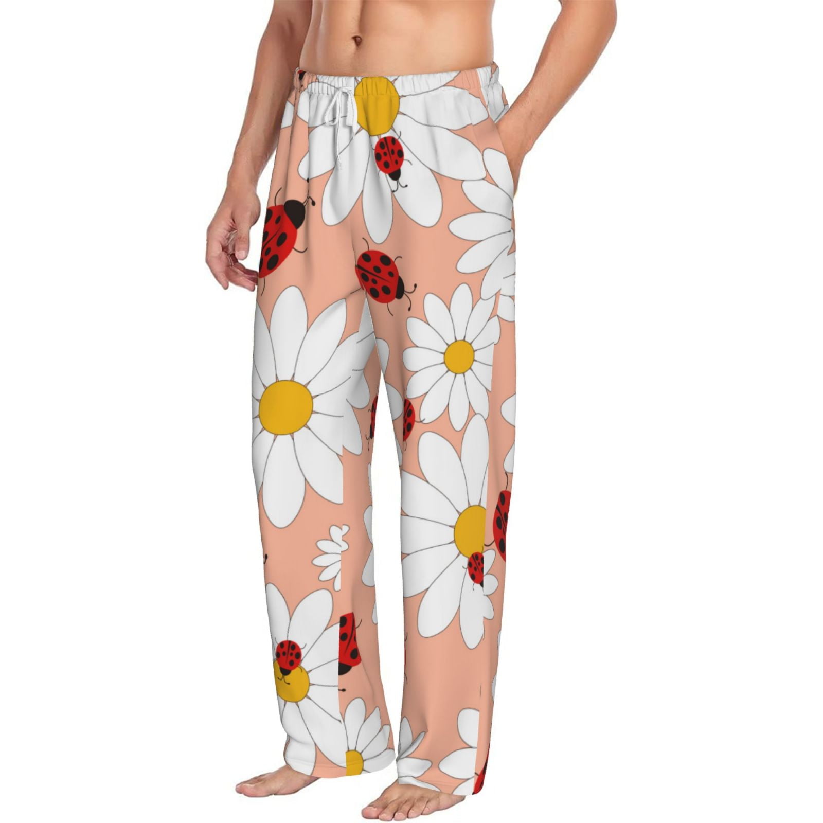 Goofa Daisy and Ladybug Printed Soft Pajama Pants for Men, Wide Leg ...