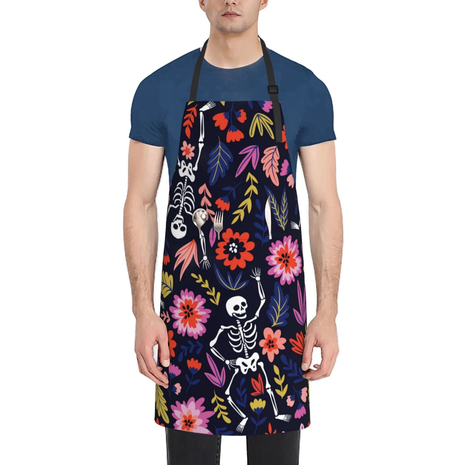 Goofa Dancing Skeletons Floral Garden Printed Waterproof Apron 33" Chef ...