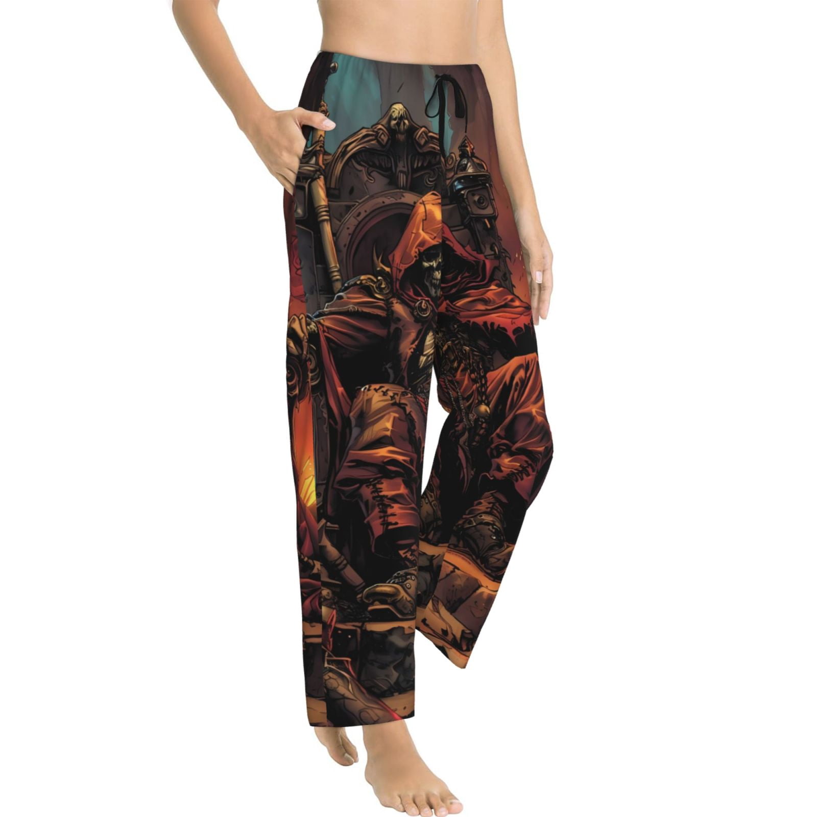Goofa Dark Skull King Throne Printed Soft Pajama Pants for Women, Wide ...