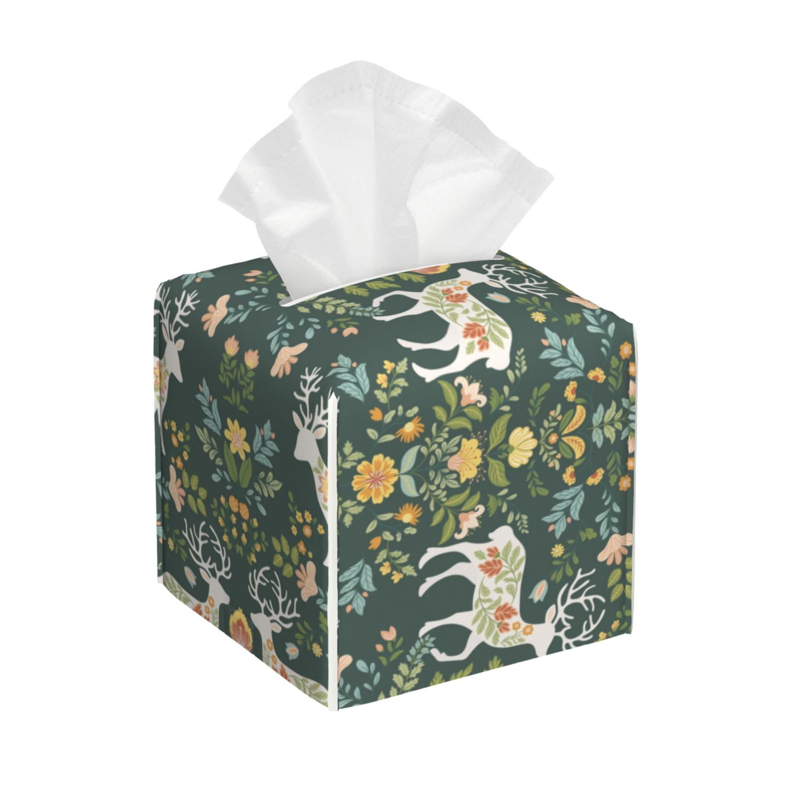 Goofa Deer And Flowers Tissue Box Cover PVC Leather Tissue Holder ...