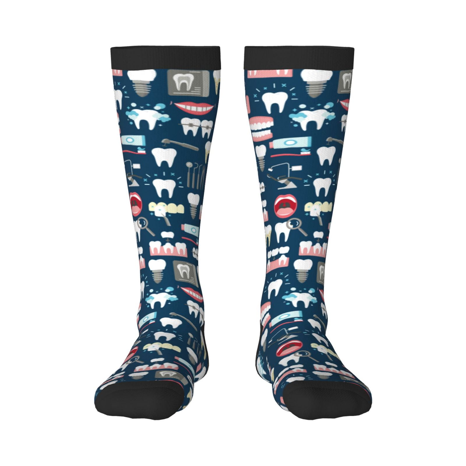 Goofa Dental Pattern Adult Stockings, Color-Block Knee High Socks ...