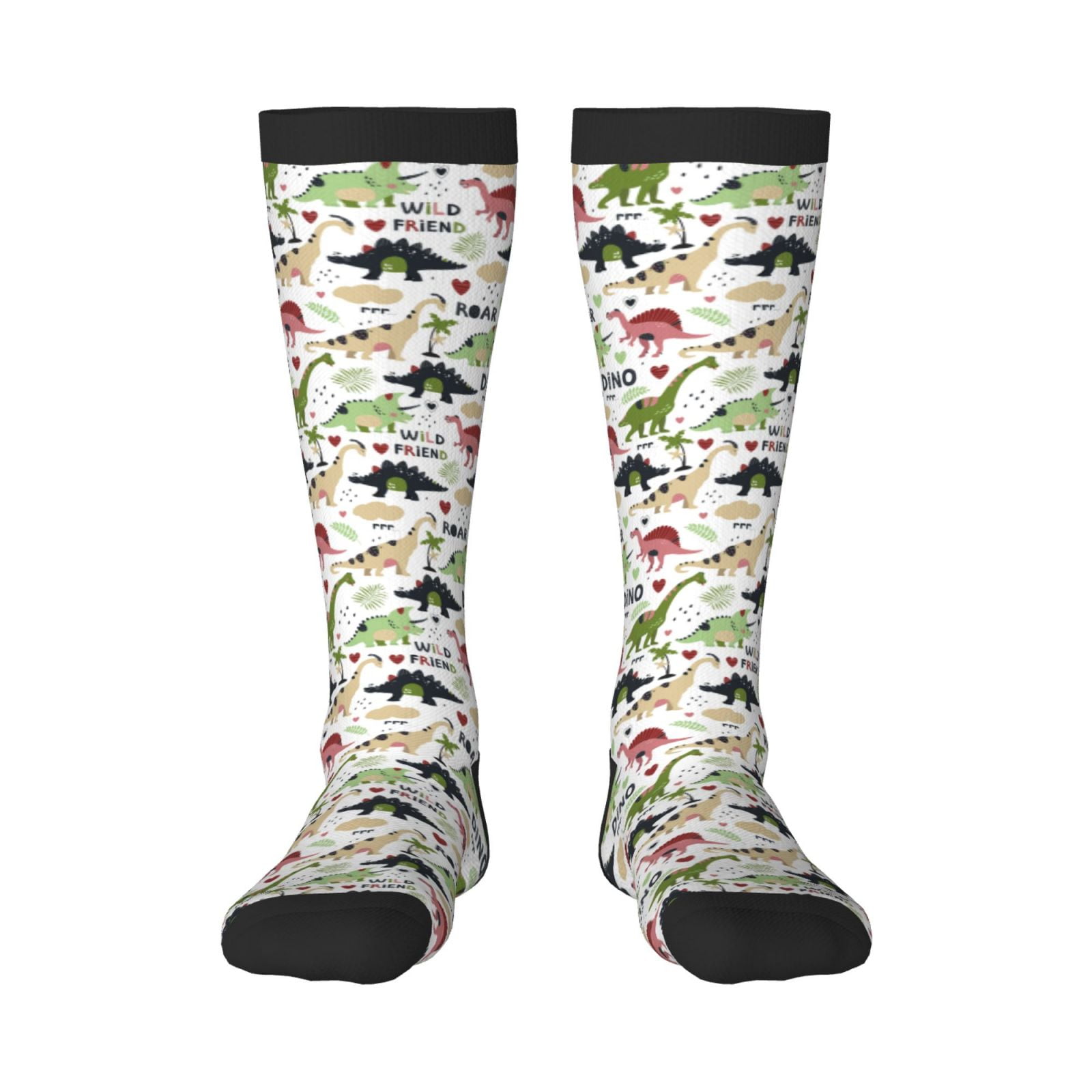 Goofa Dinosaur Pattern Adult Stockings, Color-Block Knee High Socks ...