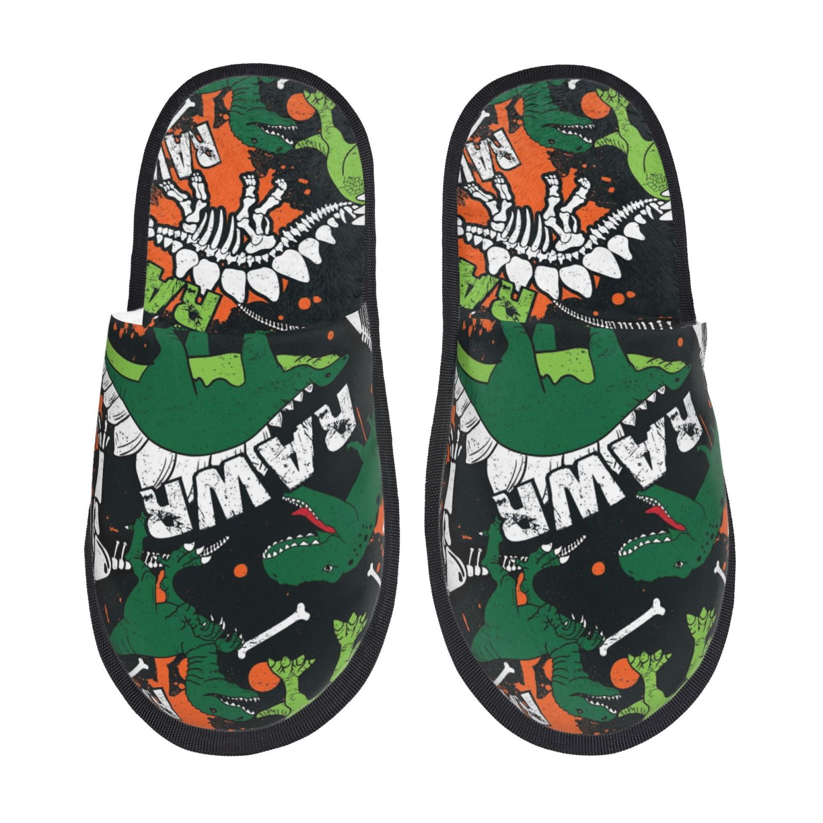 Goofa Dinosaur Skeleton Pattern Plush Furry Slippers for Men & Women ...
