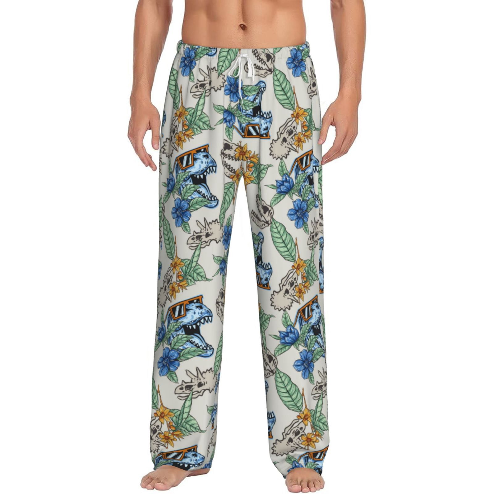 Goofa Dinosaurs And Leaves Pattern Printed Soft Pajama Pants for Men ...