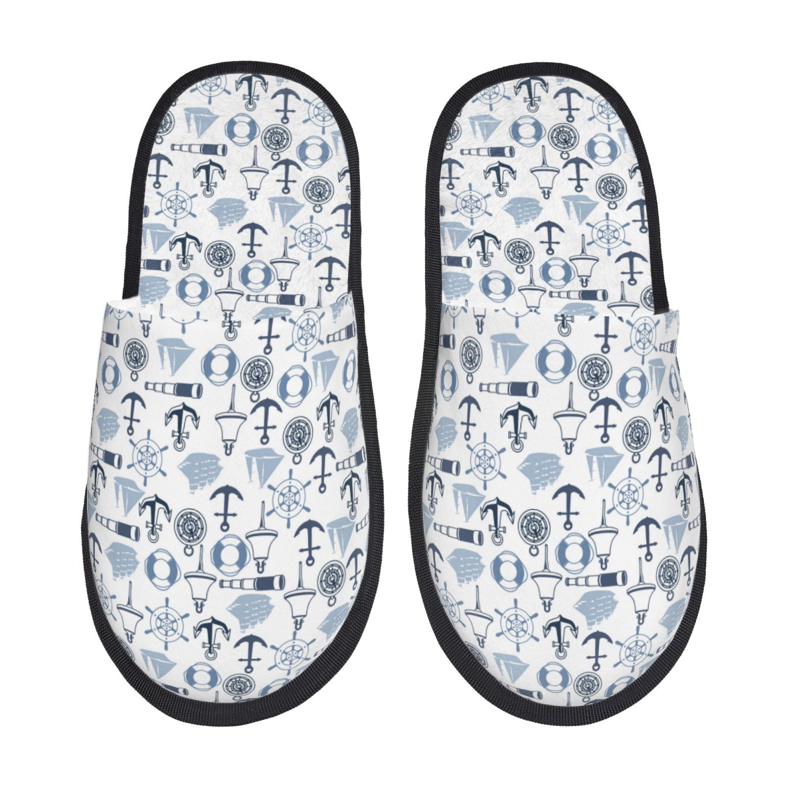 Goofa Dock Rudder Pattern Plush Furry Slippers for Men & Women, Cozy ...