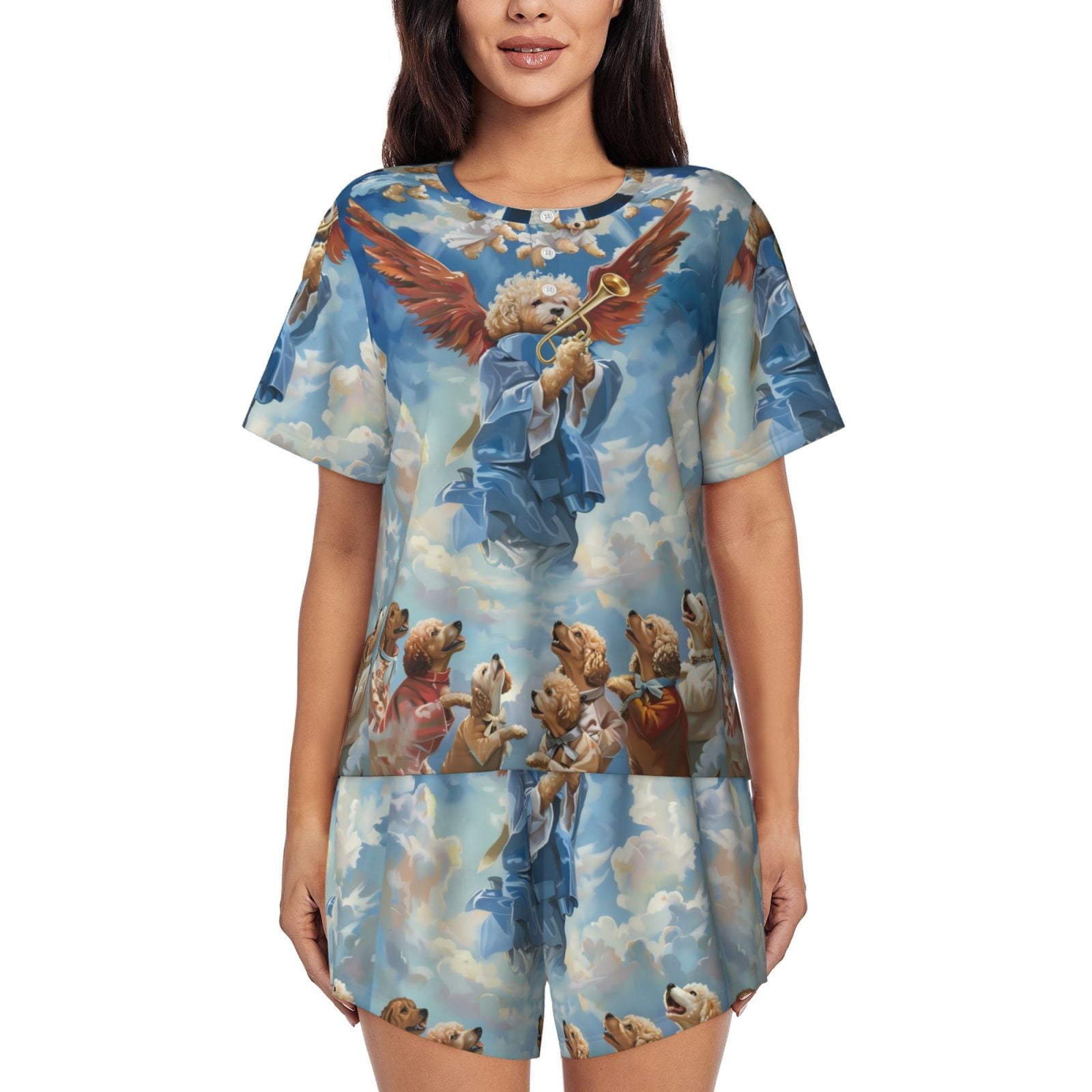 Goofa Dog Angel Ascension for Womens Cotton 2 Piece Pajamas Set Classic ...