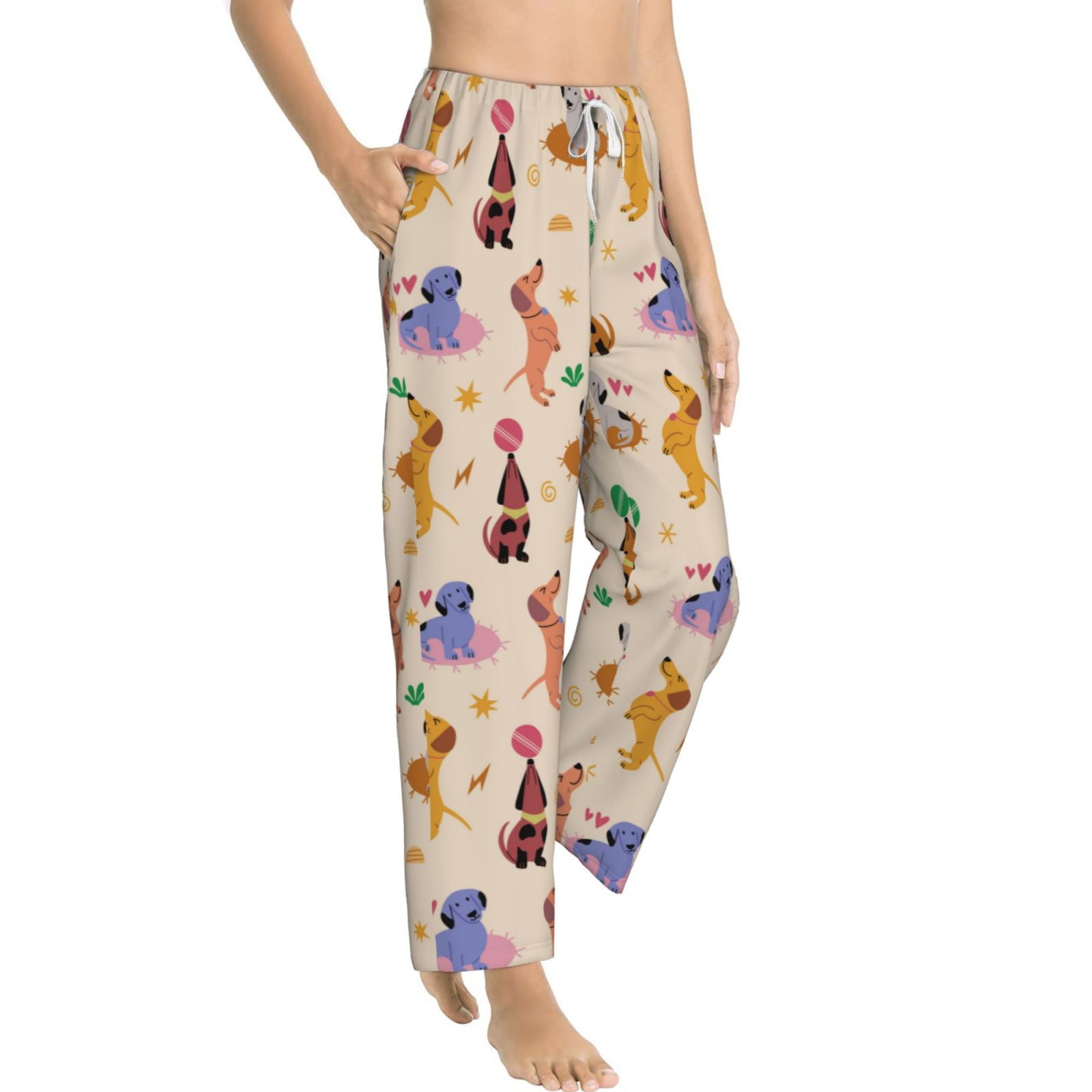Goofa Dogs In Different Poses Printed Soft Pajama Pants for Women, Wide ...