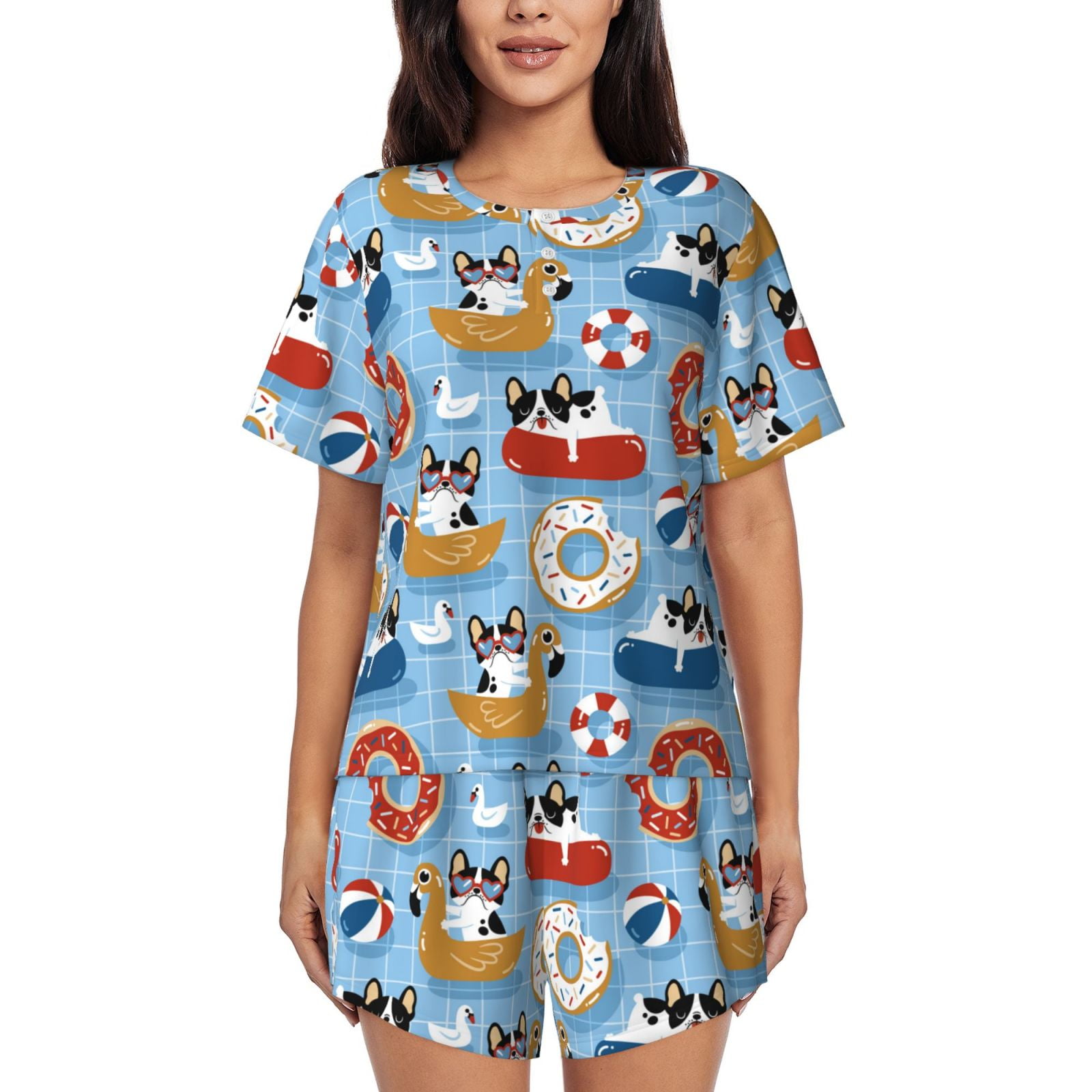 Goofa Dogs With Pool Floats for Womens Cotton 2 Piece Pajamas Set ...