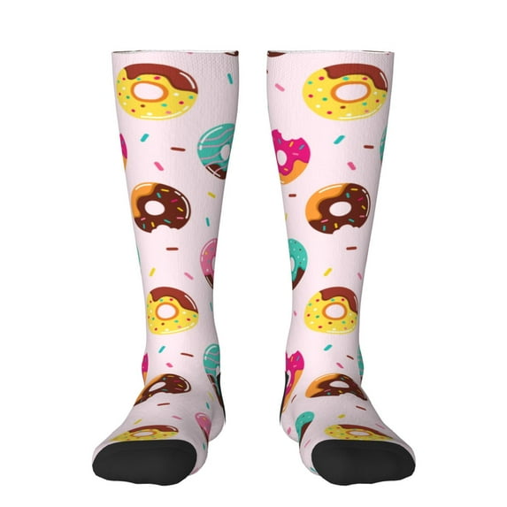 Goofa Donut Pattern Adult Stockings, Color-Block Knee High Socks ...
