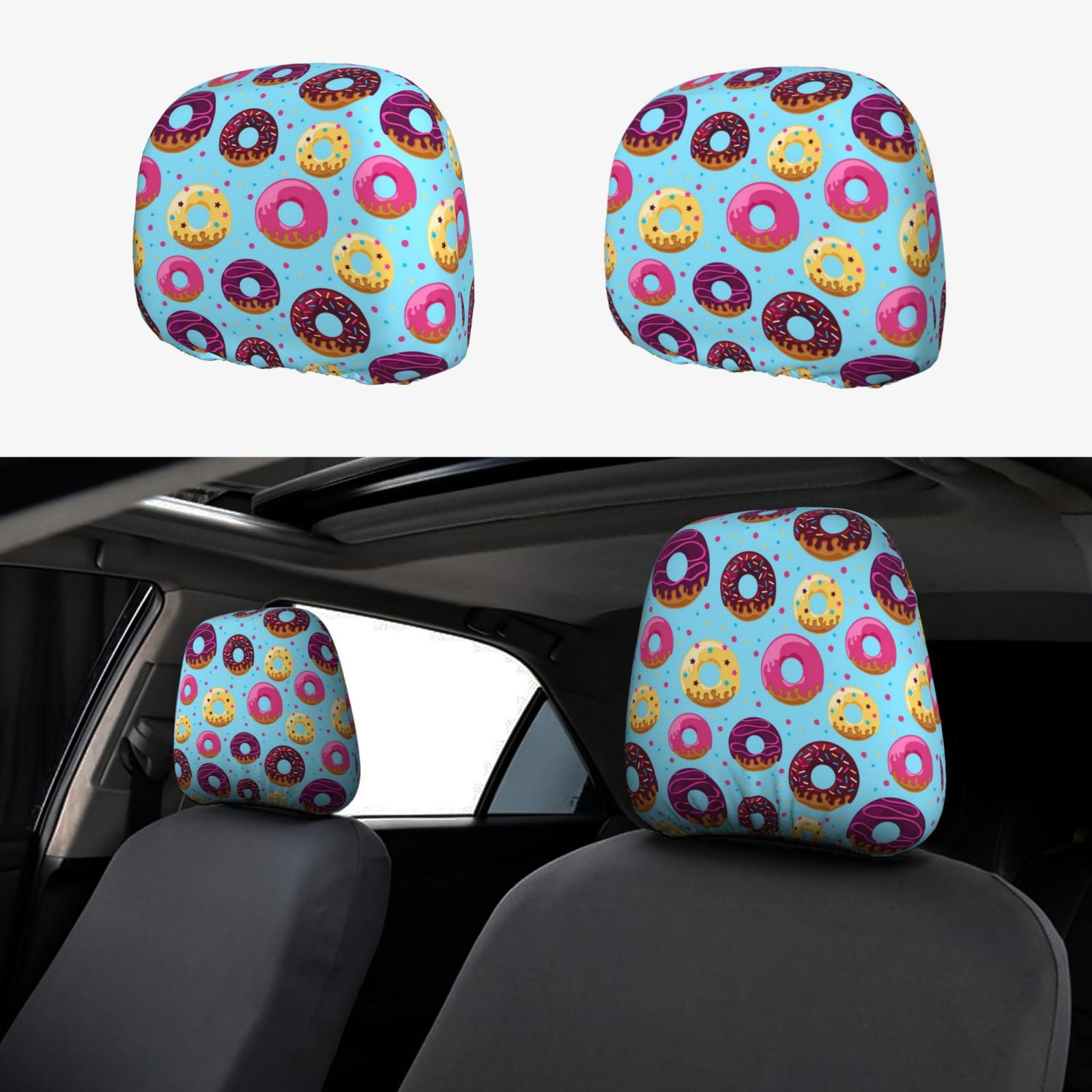 Goofa Donuts Pattern 2 PCS Car Headrest Cover, Headrest Protector ...