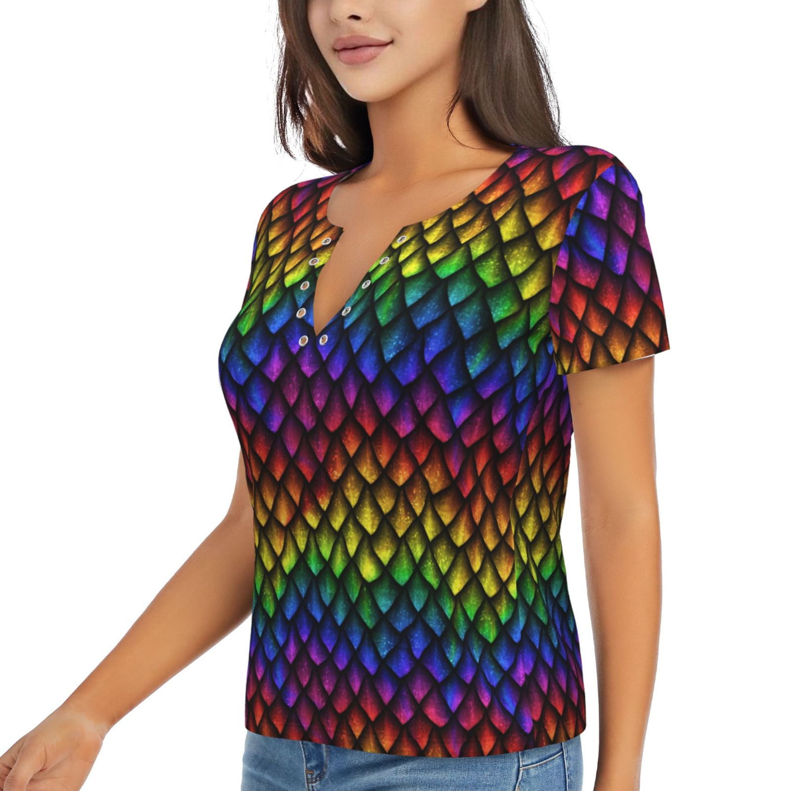 Goofa Dragon Scales Pattern Womens Deep V Neck Low Cut Tops Casual ...