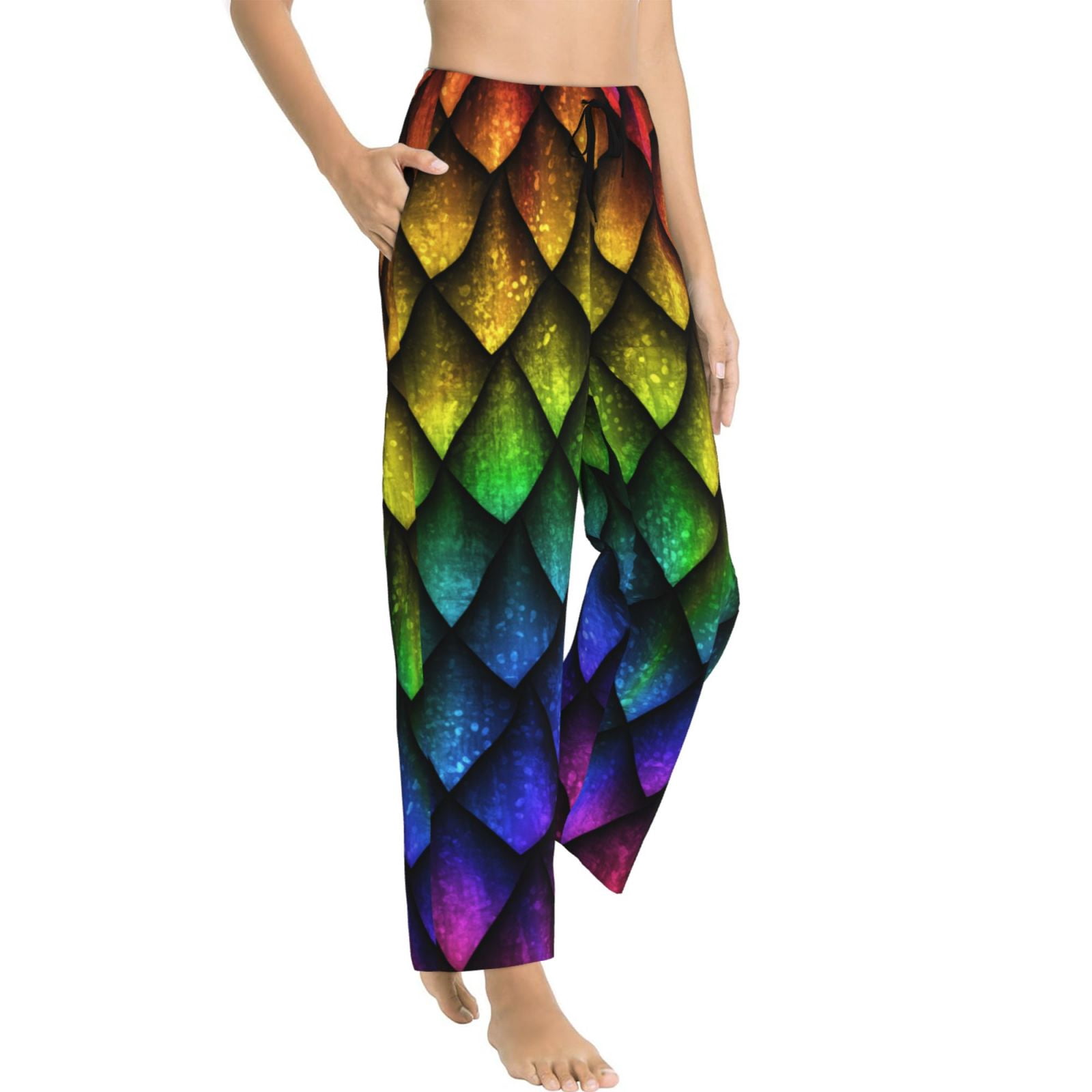 Goofa Dragon Scales Printed Soft Pajama Pants for Women, Wide Leg Comfy ...