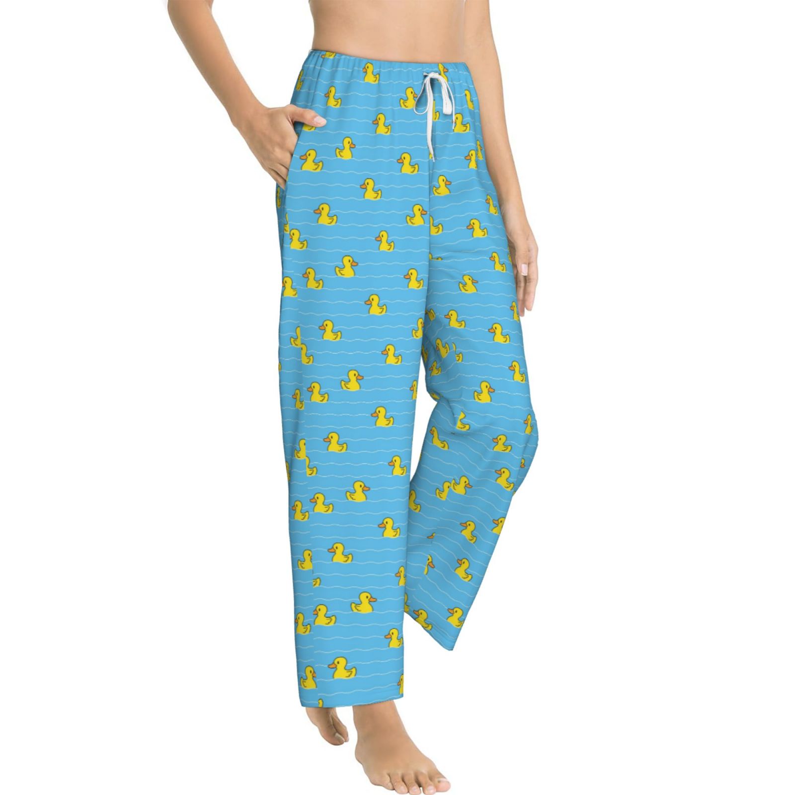 Goofa Duck Swimming Printed Soft Pajama Pants for Women, Wide Leg Comfy ...
