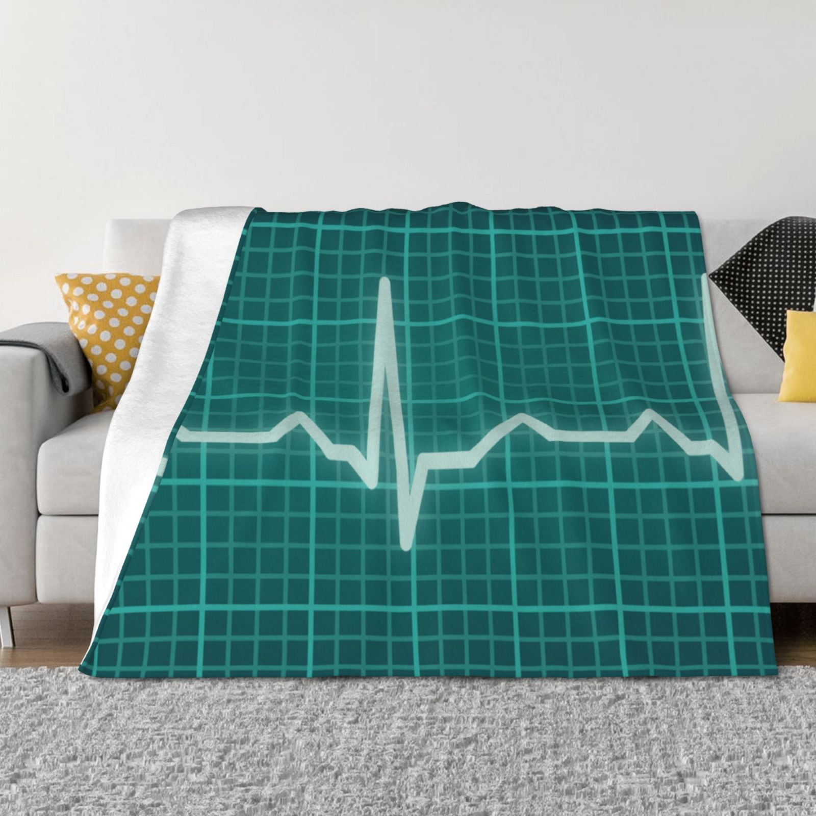 Goofa ECG Wave Pattern Fleece Throw Blanket for Couch, Soft Checkered ...