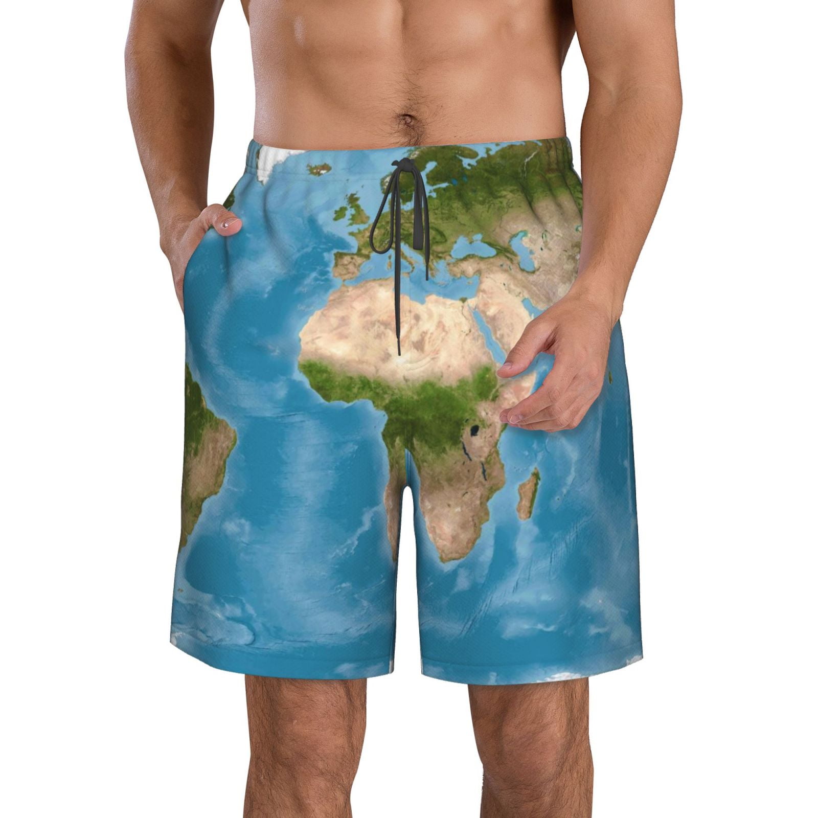 Goofa Earth View World Map Printed Mens Swim Trunks Summer Quick Dry ...